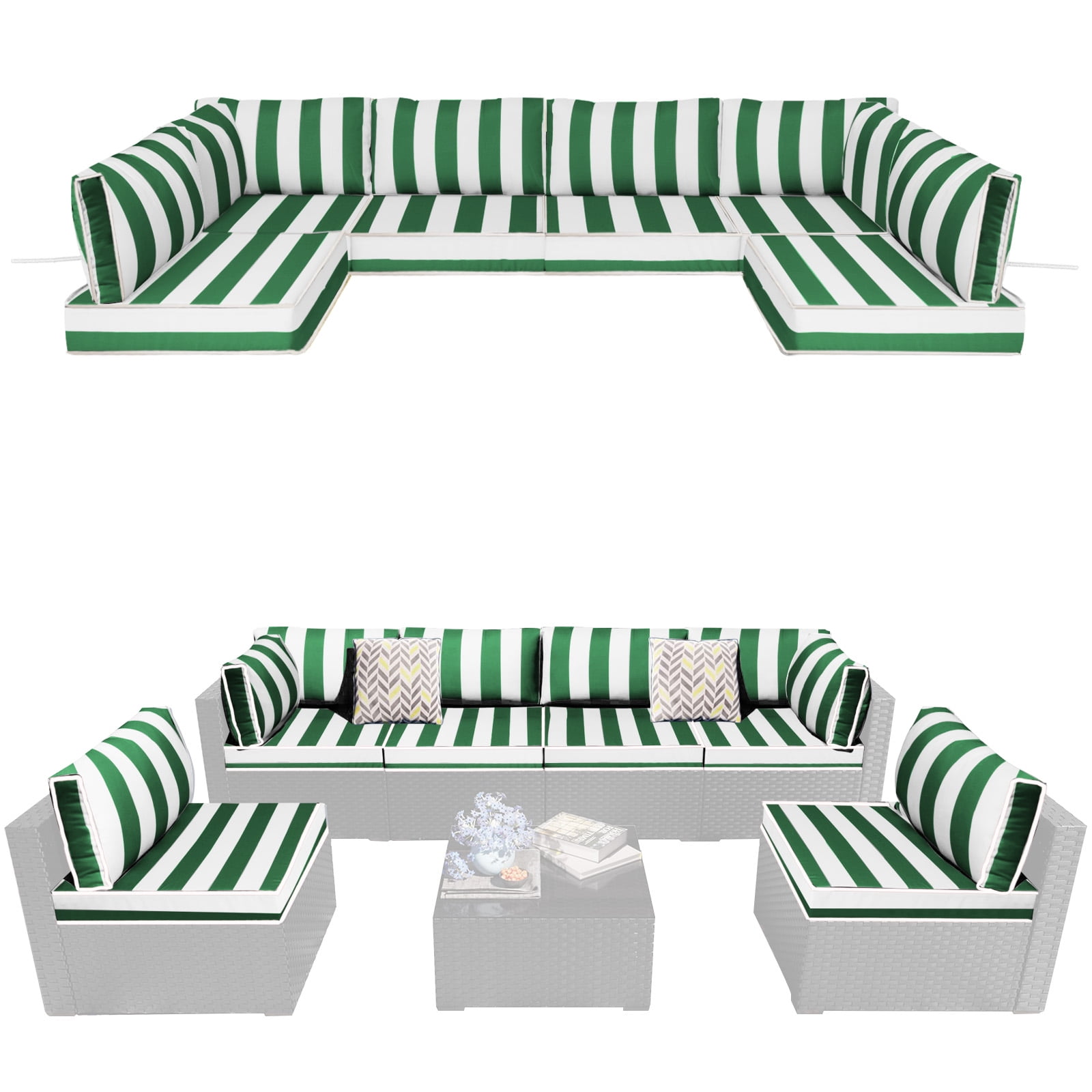 Geemuslly 14-Piece Outdoor Sectional Replacement Cushion Set ...