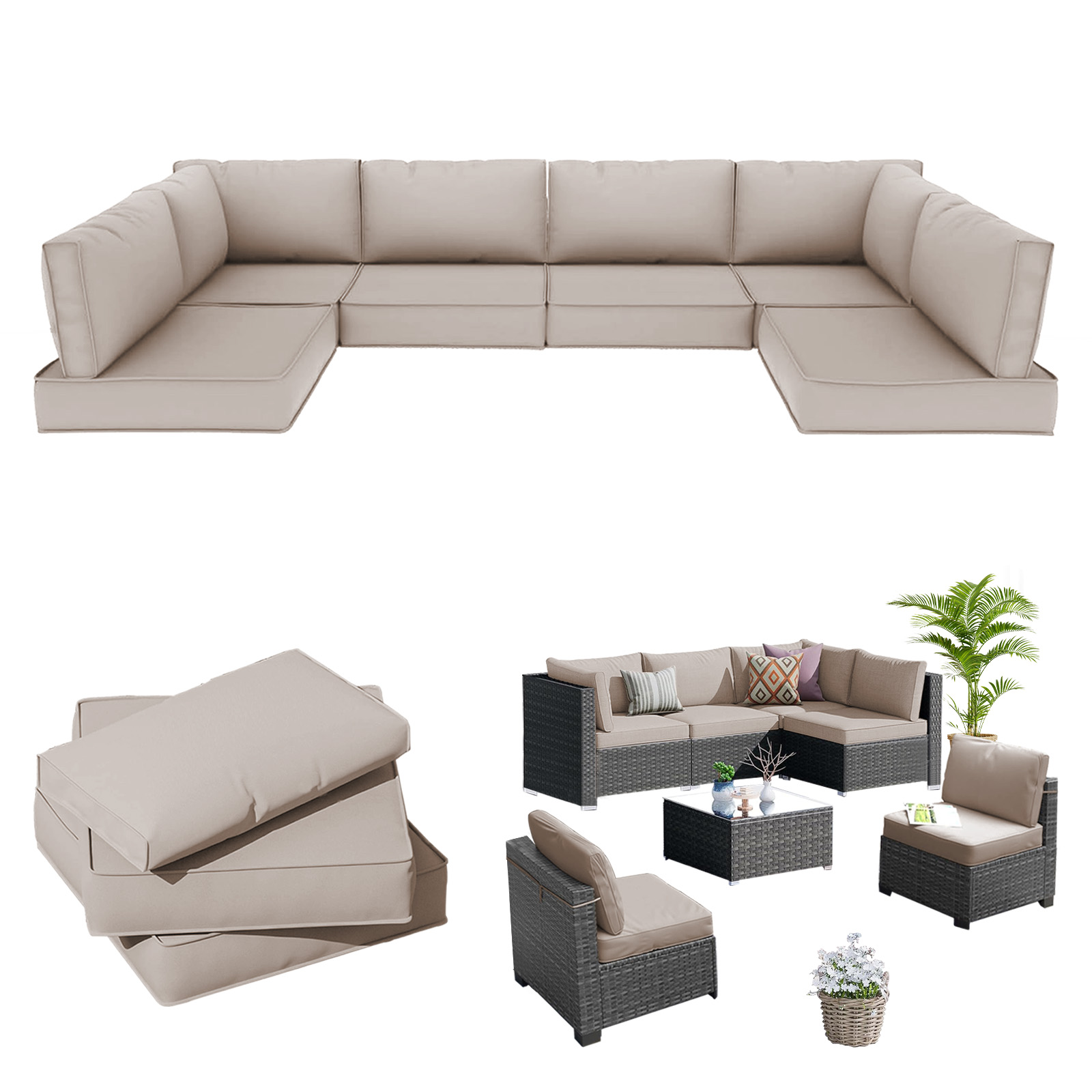 Geemuslly 14-Piece Outdoor Sectional Replacement Cushion Set ...