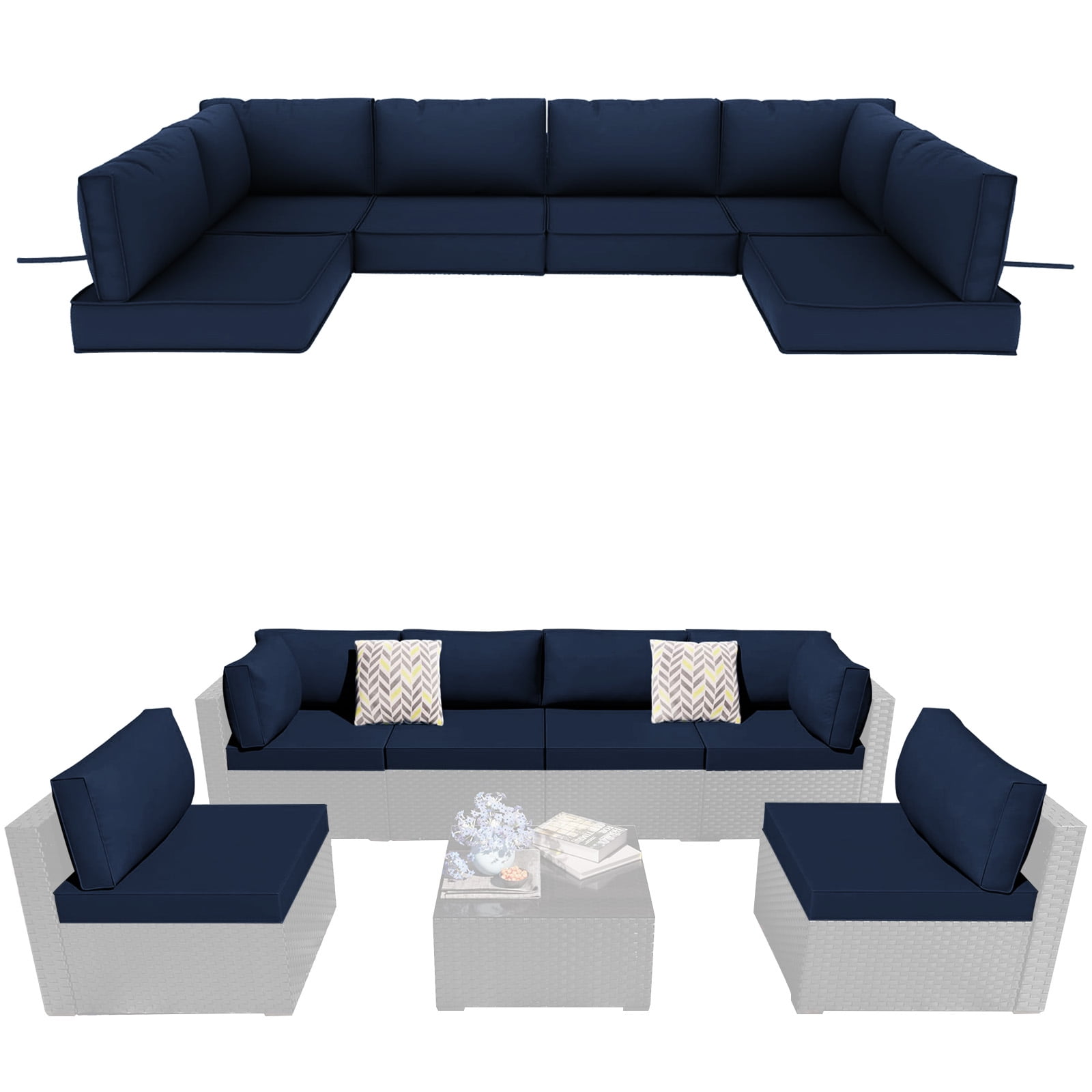 Geemuslly 14-Piece Outdoor Sectional Replacement Cushion Set,Waterproof ...