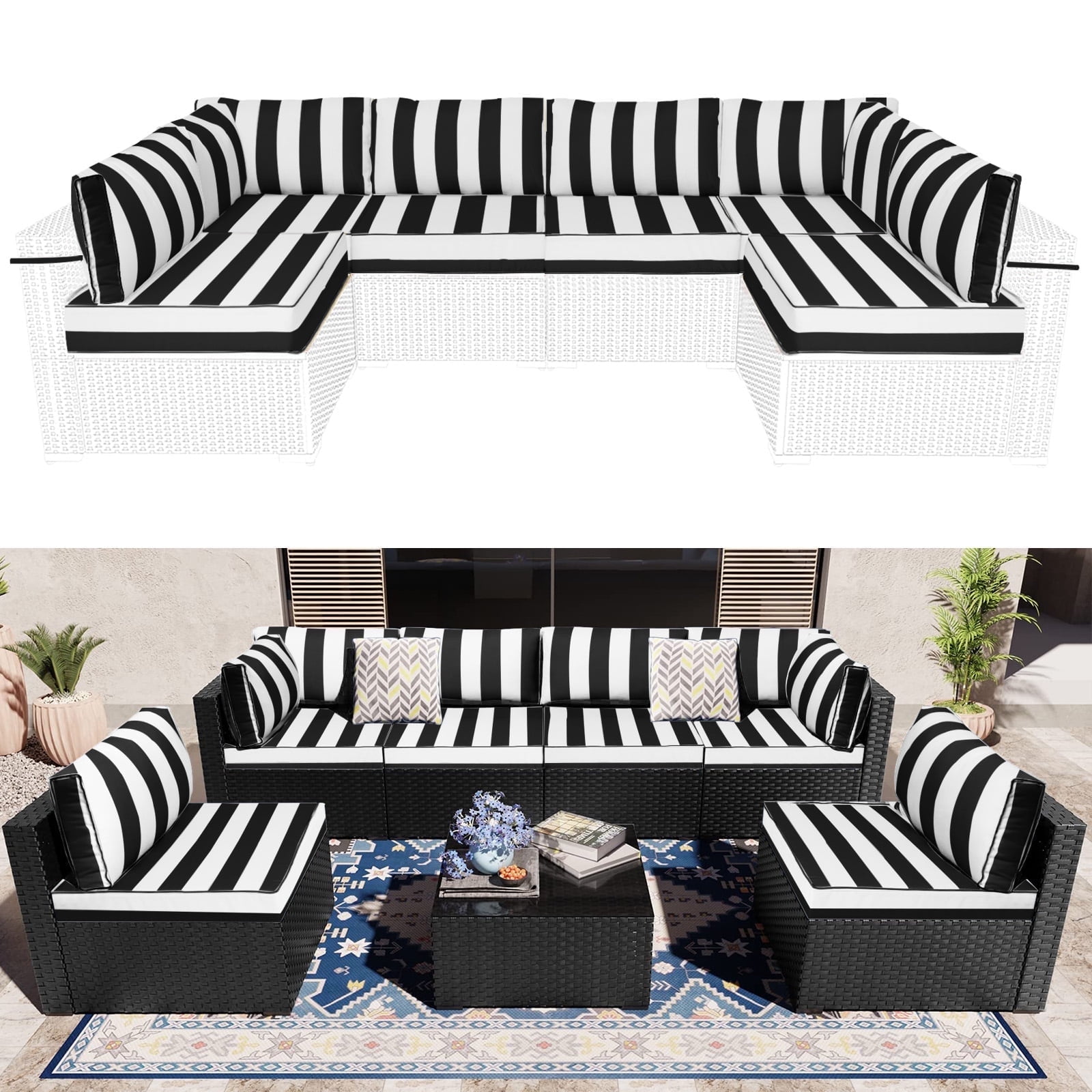 Geemuslly 14-Piece Outdoor Sectional Replacement Cushion Set ...