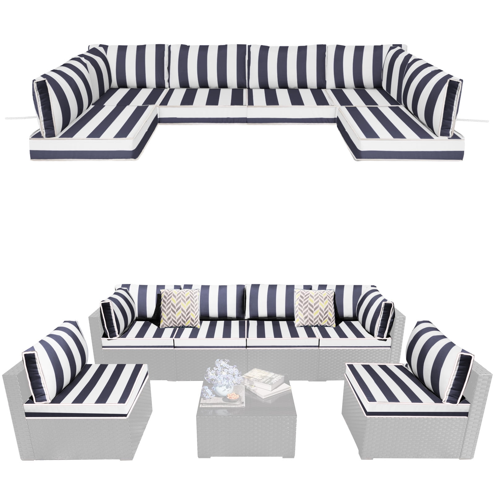 Geemuslly 14-Piece Outdoor Sectional Replacement Cushion Set ...