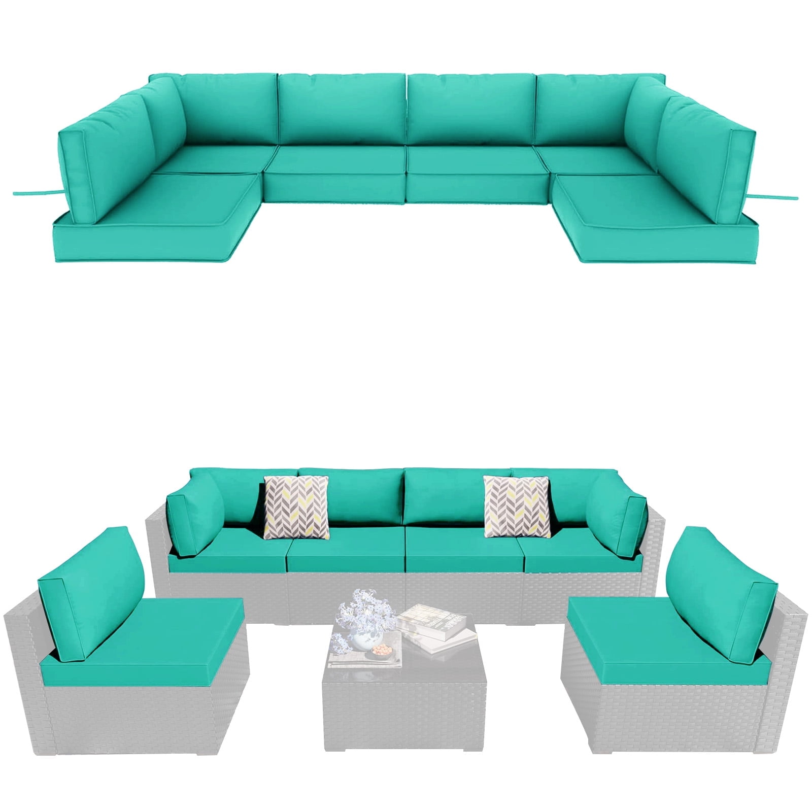 Geemuslly 14-Piece Outdoor Sectional Replacement Cushion Set ...