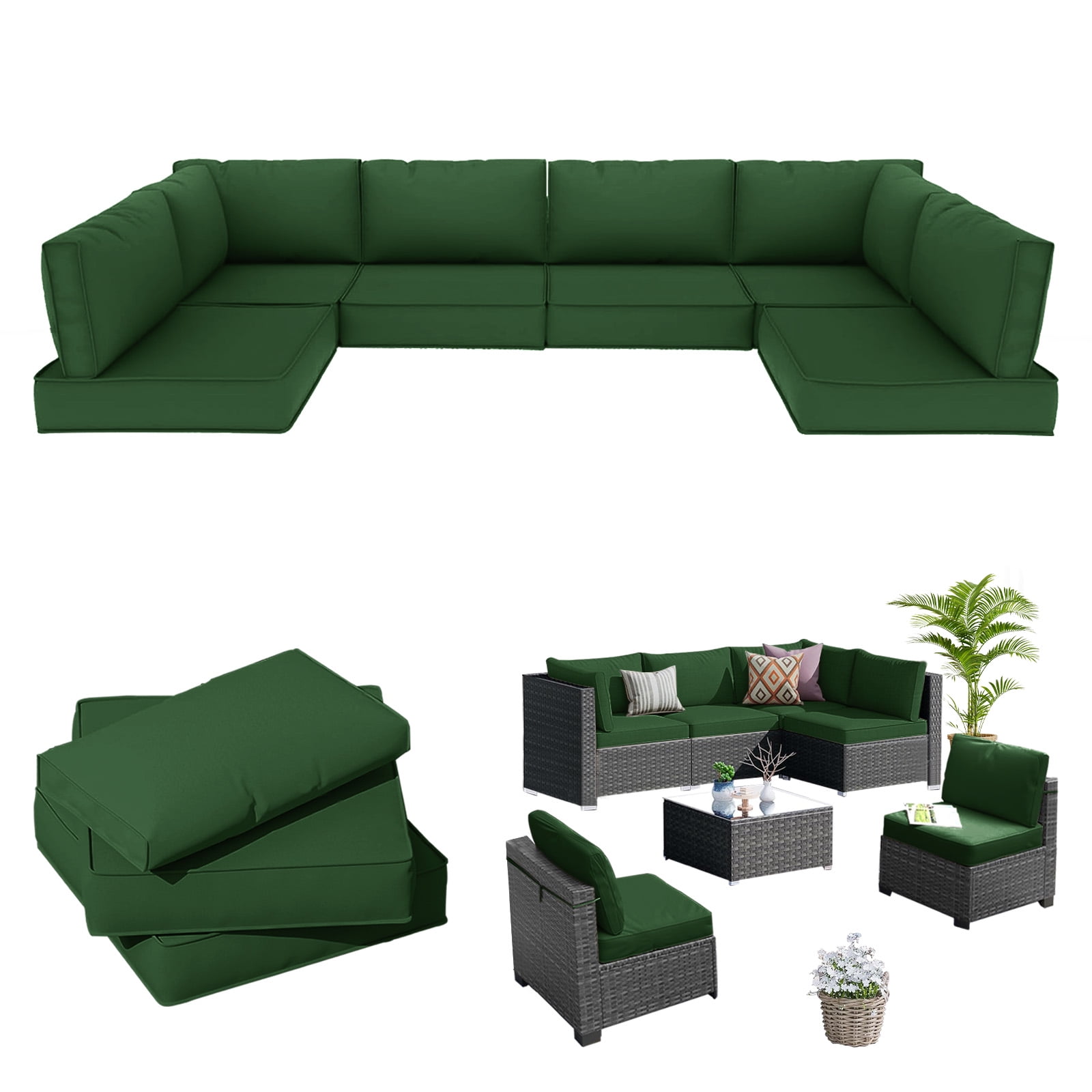 Geemuslly 14-Piece Outdoor Sectional Replacement Cushion Set ...