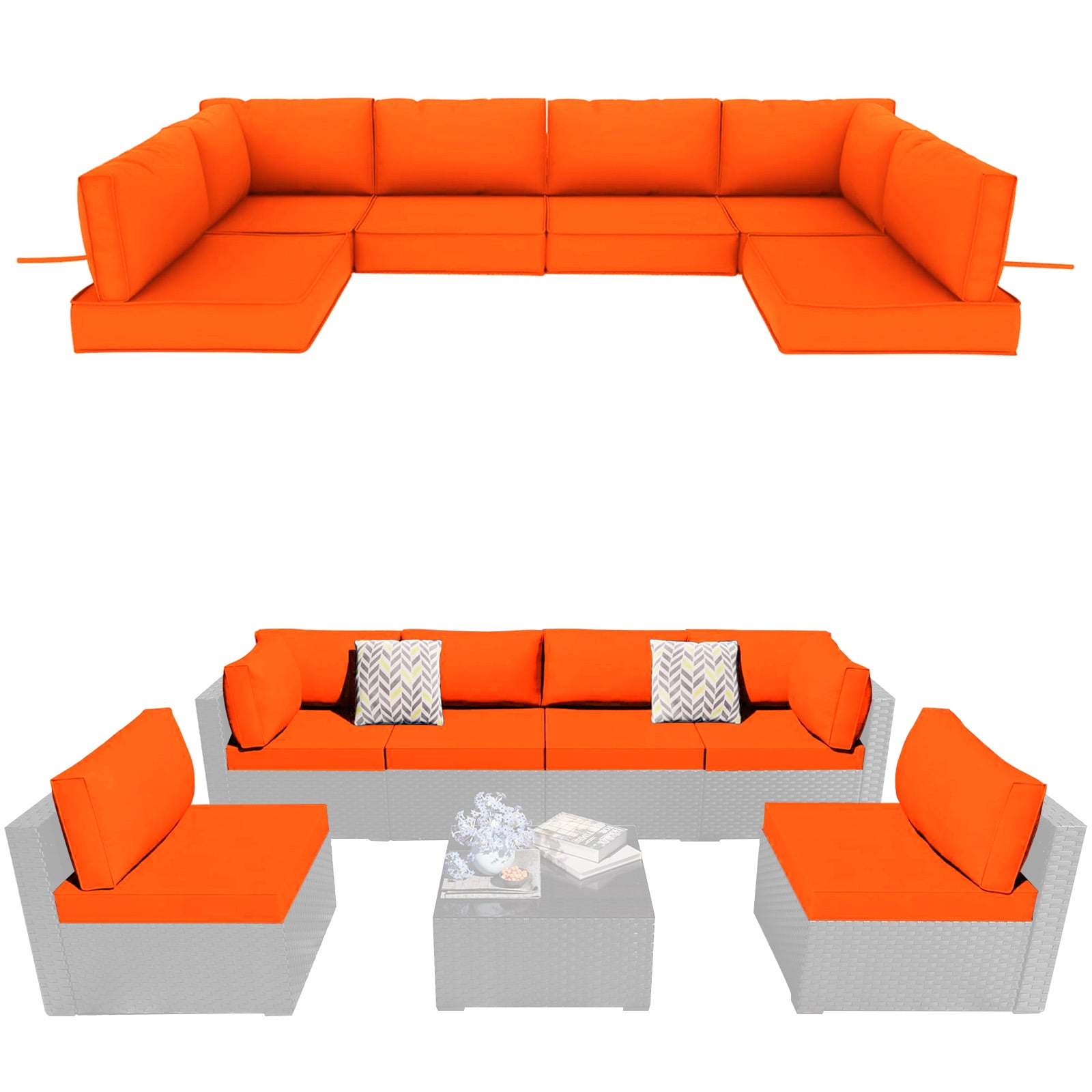 Geemuslly 14-Piece Outdoor Sectional Replacement Cushion Set ...