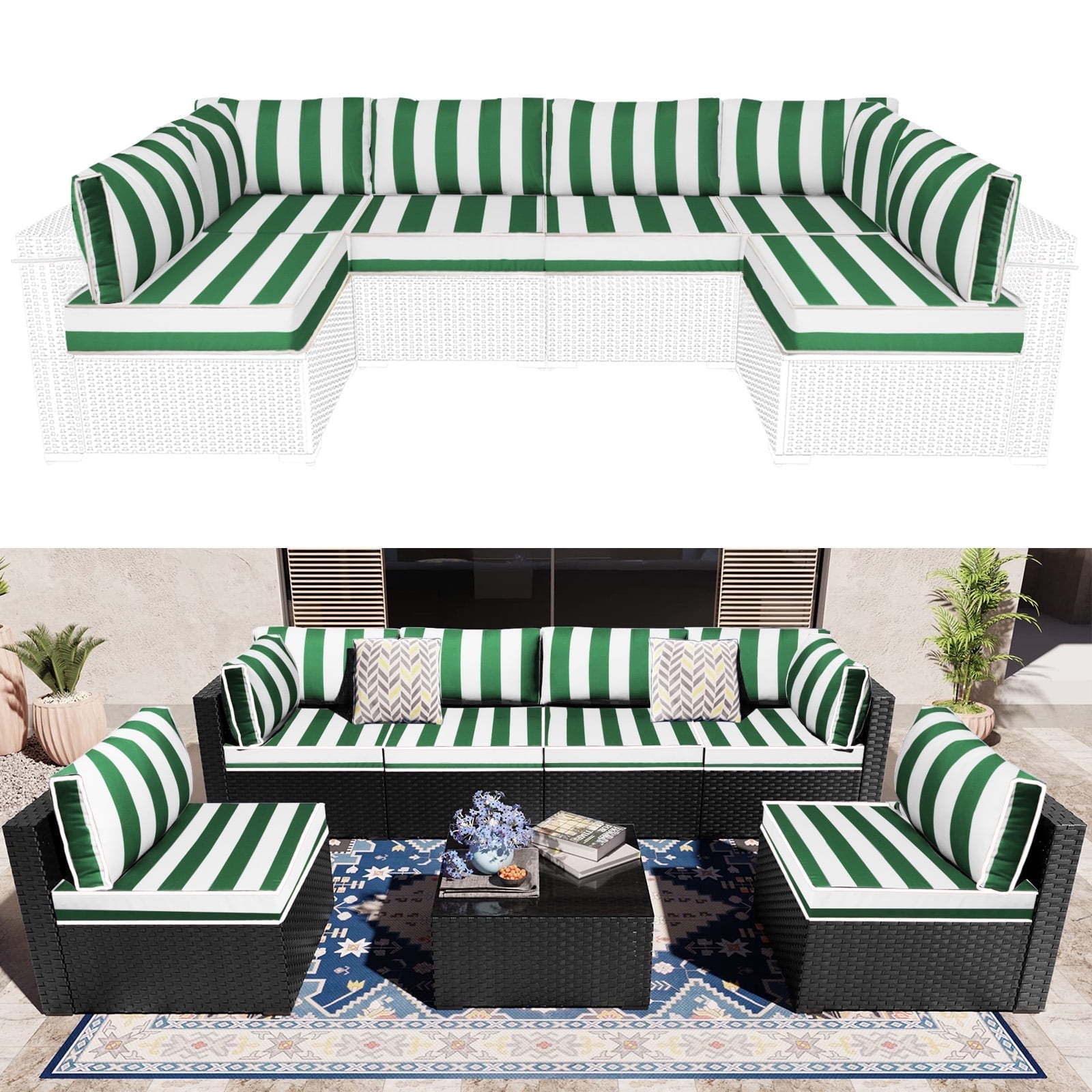 Geemuslly 14-Piece Outdoor Sectional Replacement Cushion Set ...