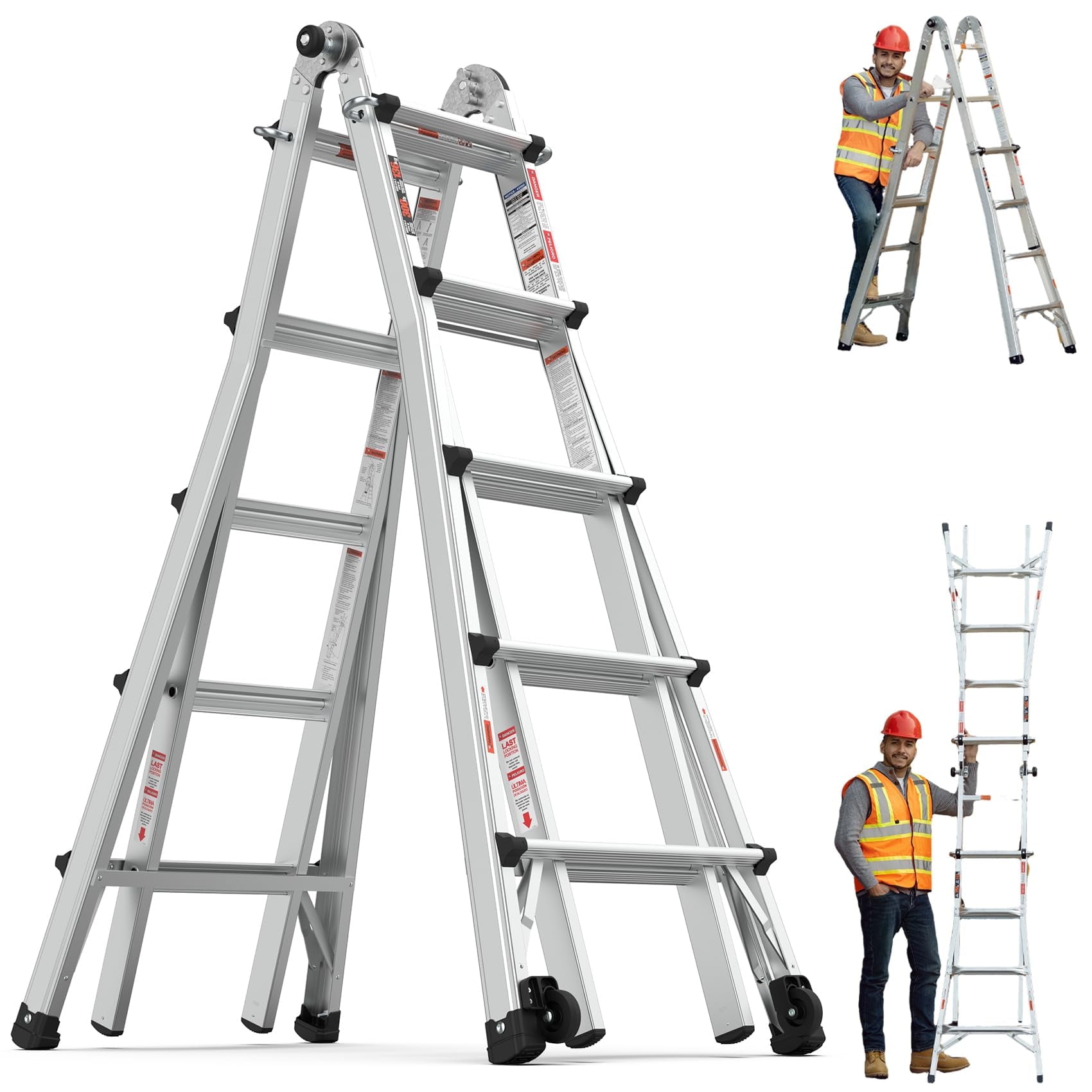 Geemuslly 22FT Aluminum Extension Ladder, Multi-Position Foldable A ...