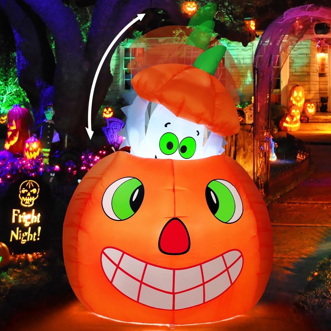 Geemuslly 4 FT Halloween Inflatables Animated Pumpkin Ghost Outdoor ...