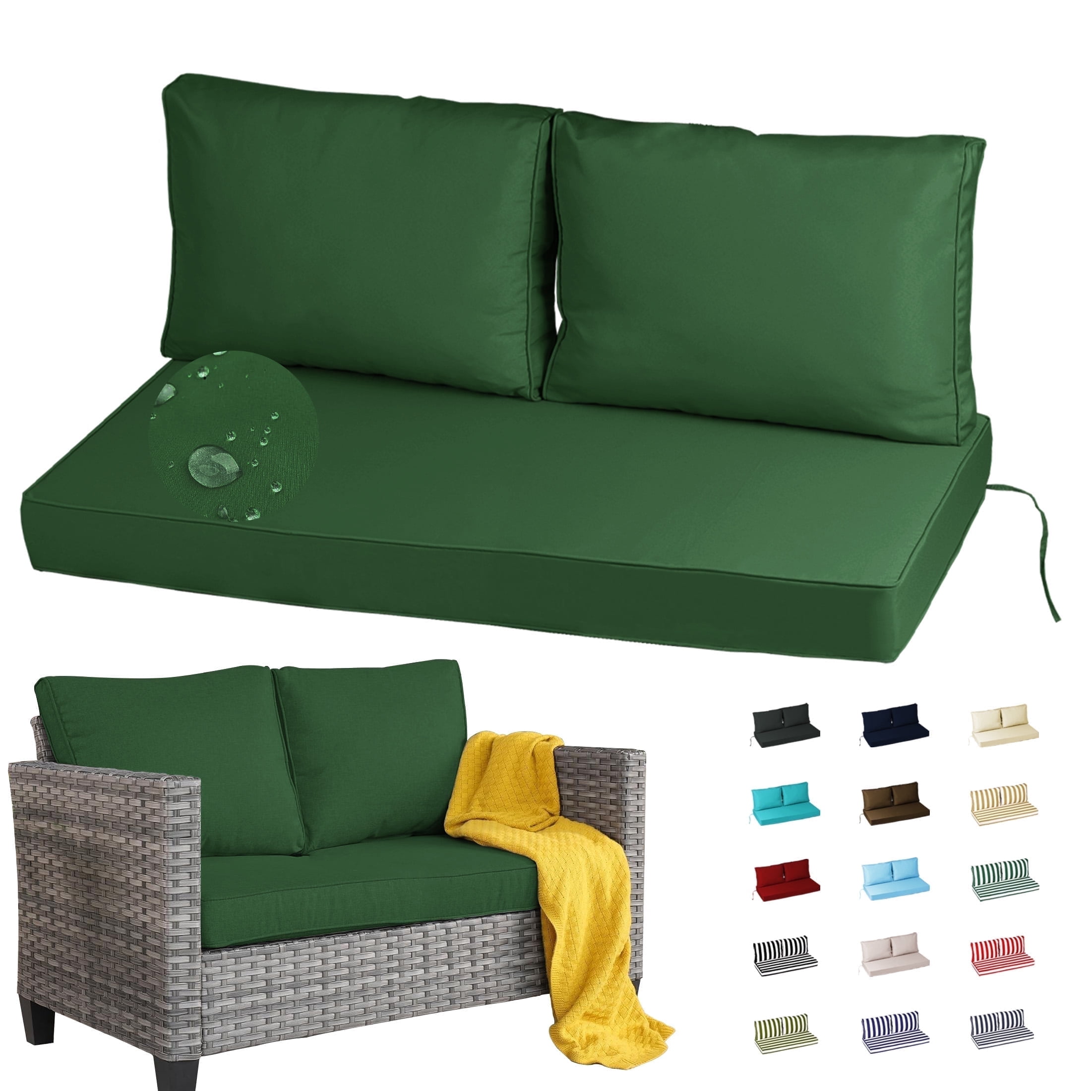 Geemuslly 48 x 24 Outdoor Loveseat Cushion Set, Waterproof & Fade ...