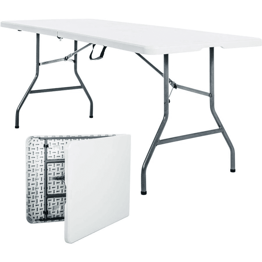 Geemuslly 6ft Heavy Duty Folding Table - White Plastic Portable Table ...