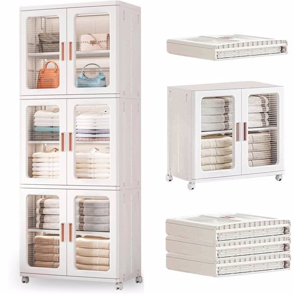 Geemuslly Slim Tall Storage Cabinet with Doors and Wheels, Freestanding ...