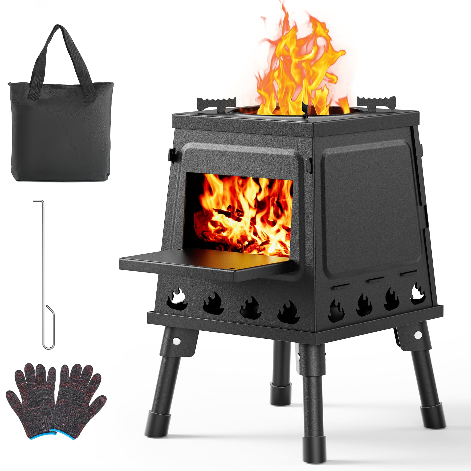 Geemuslly Wood Burning Camp Stove, Portable Cast Iron Compact Outdoor ...