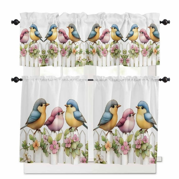 Geen Blue Red Bird Kitchen Curtains Valances and Tiers Set of 3 Spring ...
