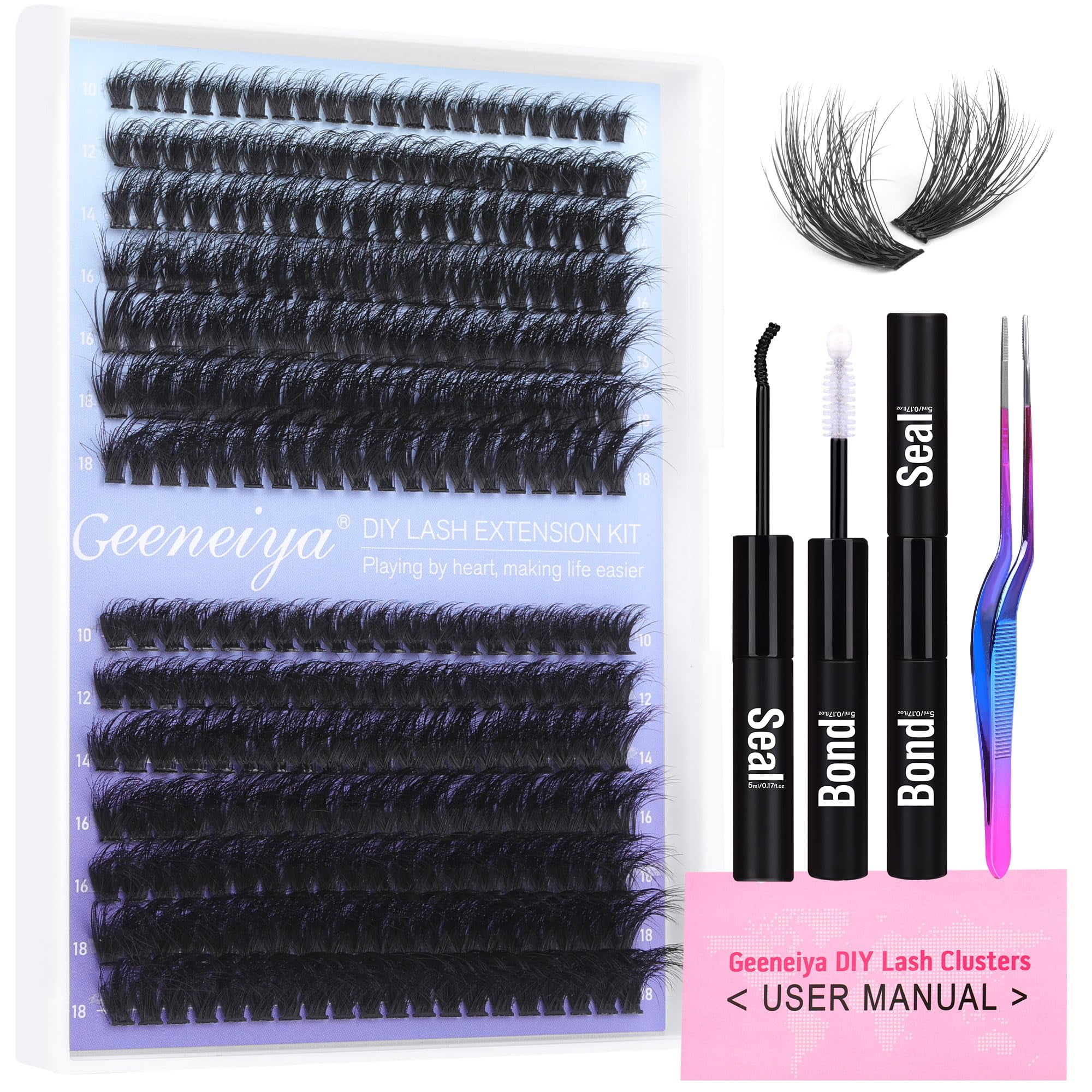 Geeneiya Lash Extension Kit AIF9 Thick Cluster Lashes Eyelash Extension ...