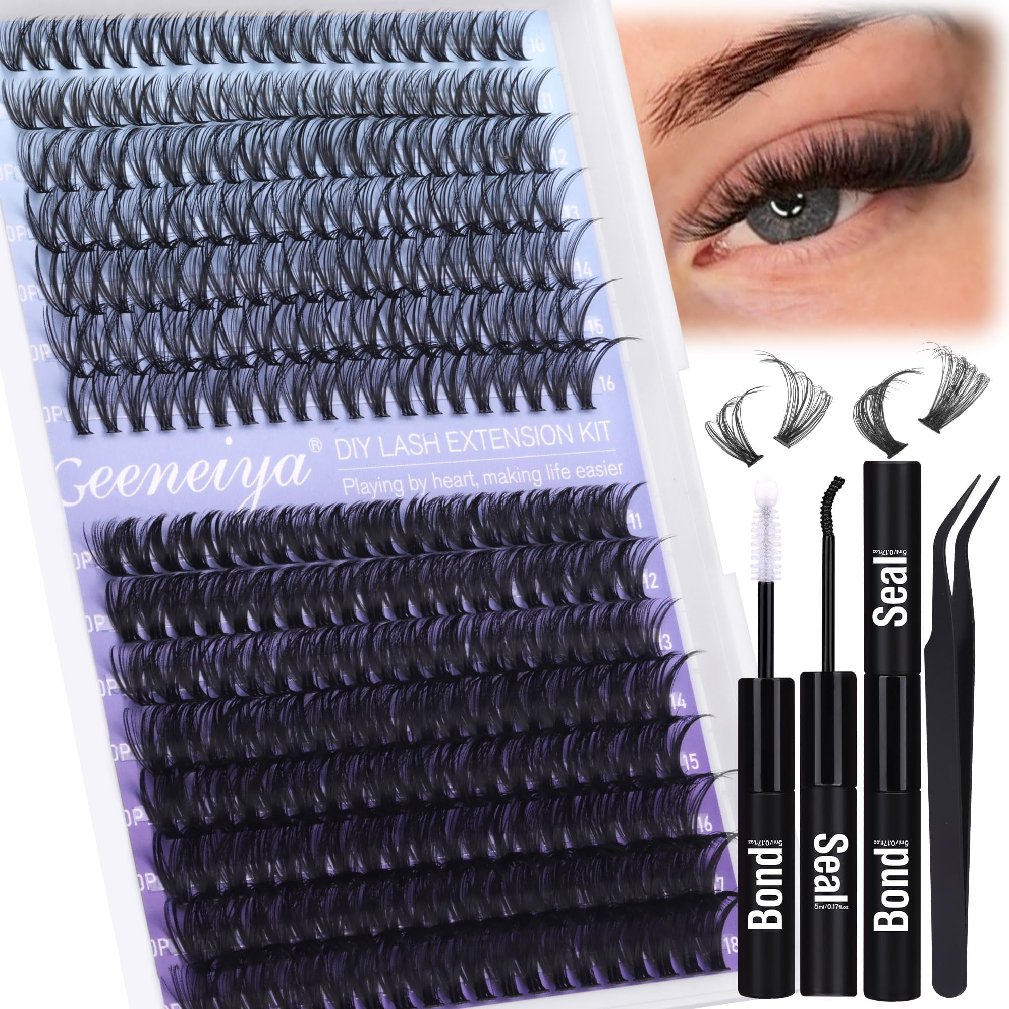 Geeneiya Natural Clusters OLF24 Kit 30D+50D Wispy Extension Kit 10-18mm Cluster Eyelash ...