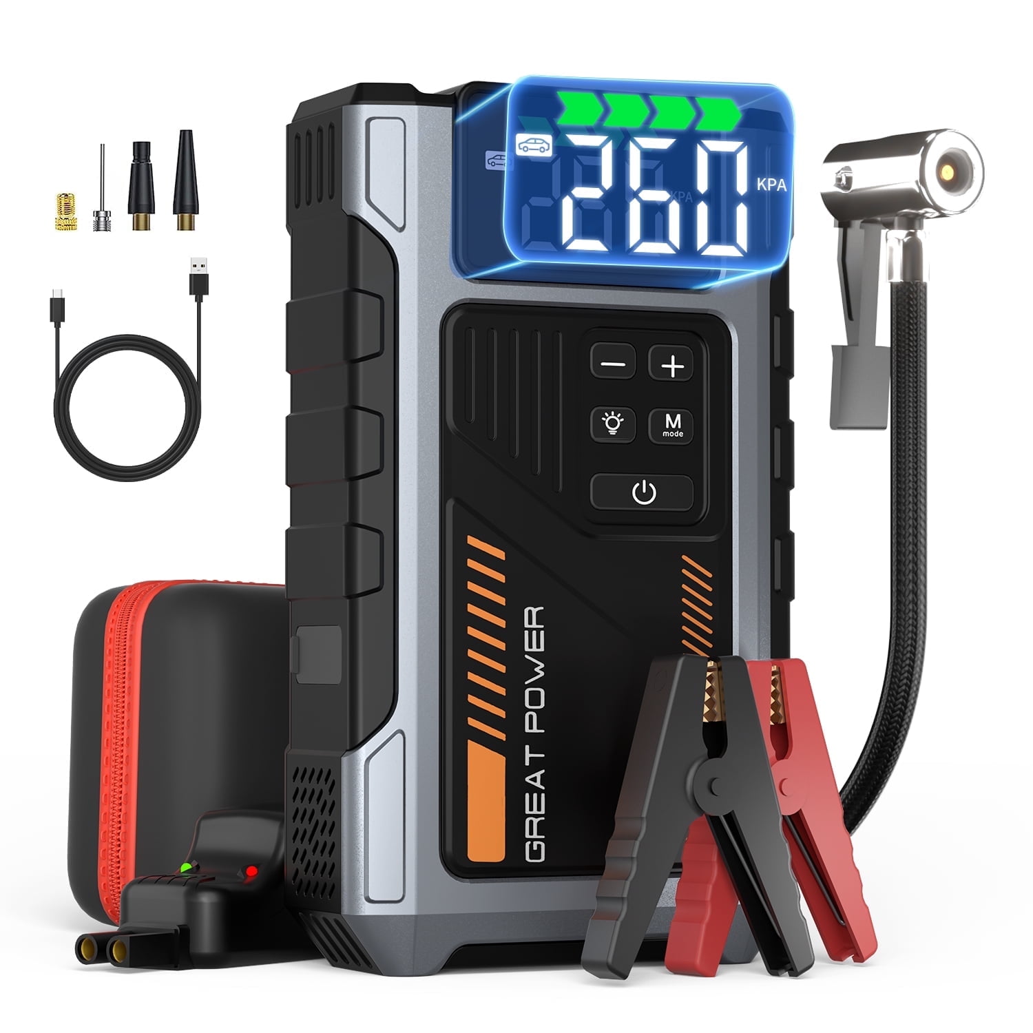 Geeneu Portable Jump Starter with Air Compressor, 3500A Peak with ...