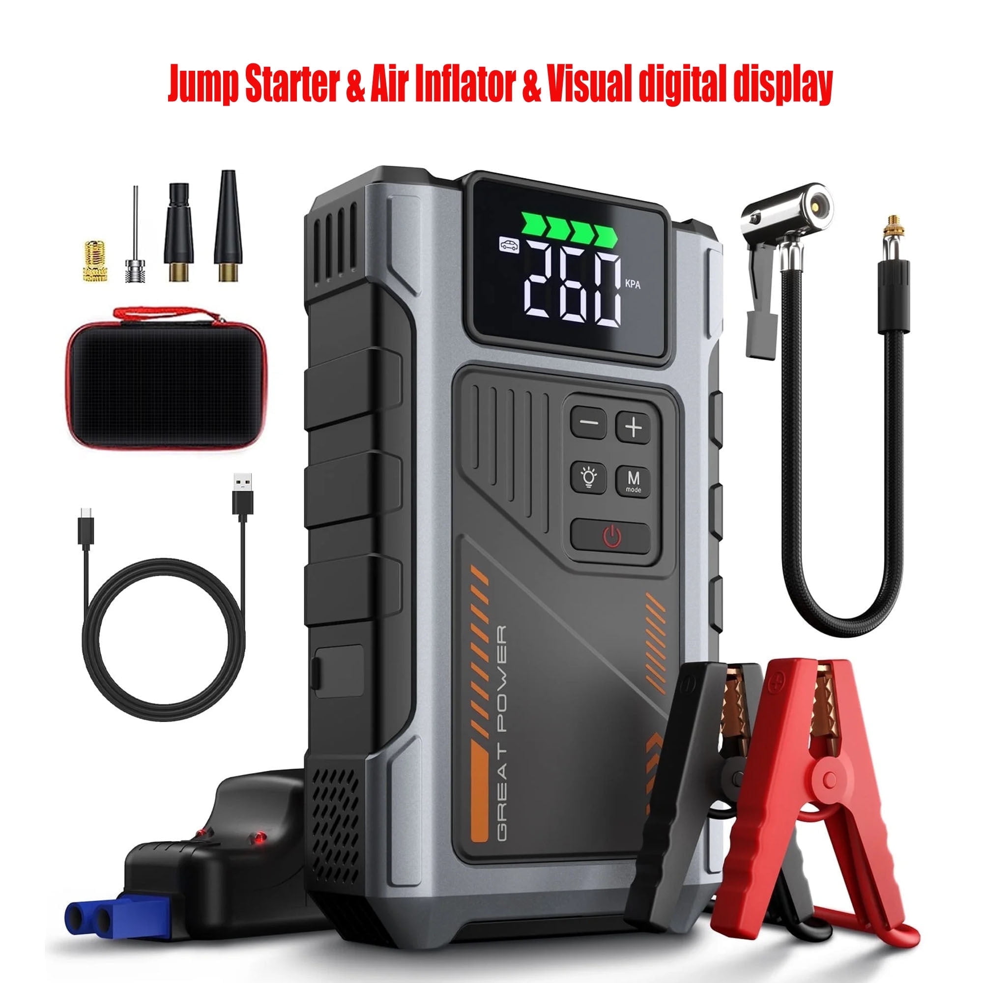 Geeneu Car Jump Starter,150PSI Air Compressor,12V Battery Jumper ...