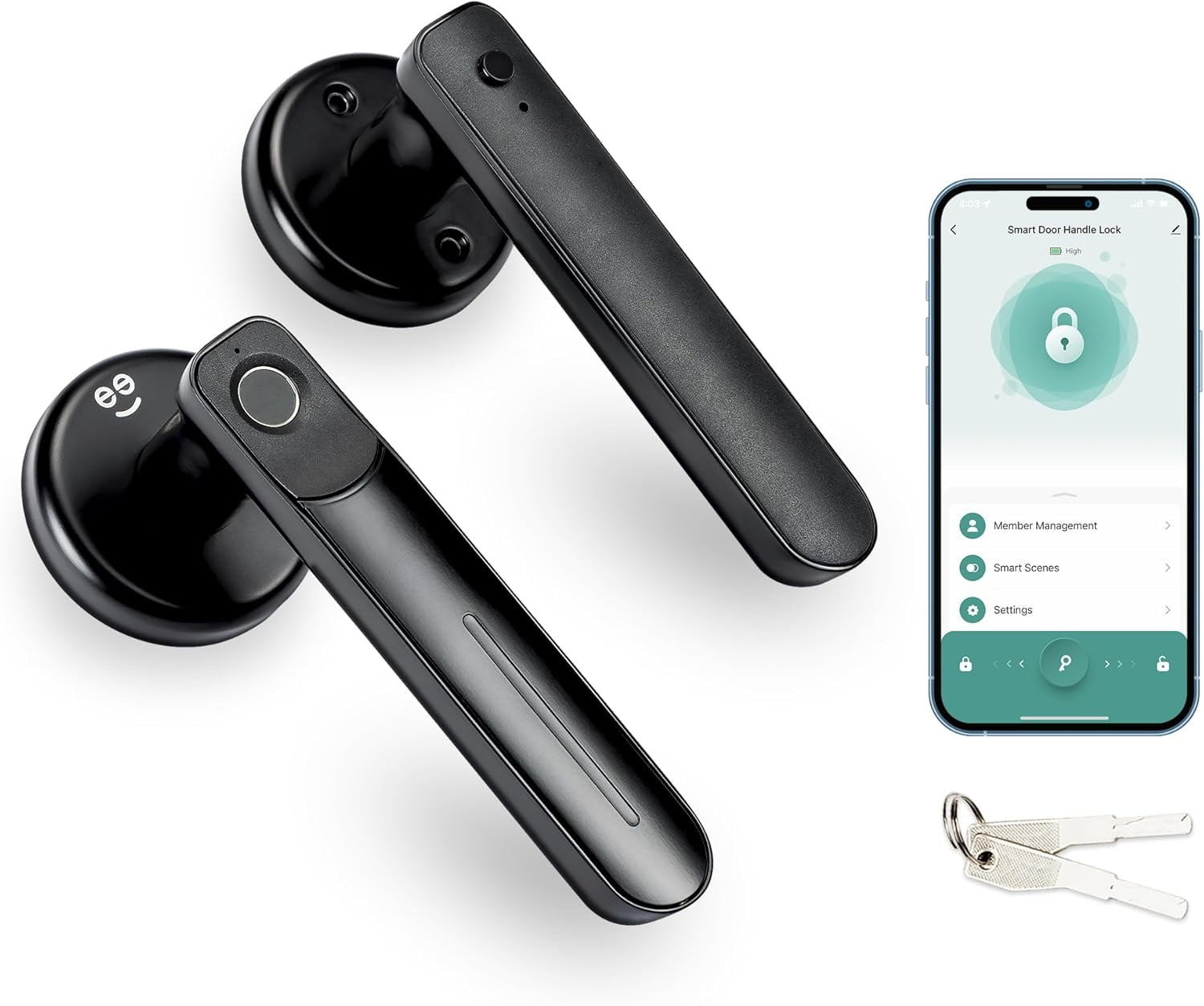 Geeni Fingerprint Door Lock - Smart Door Keyless Entry Door Knob Handle, App, Key, Voice ...