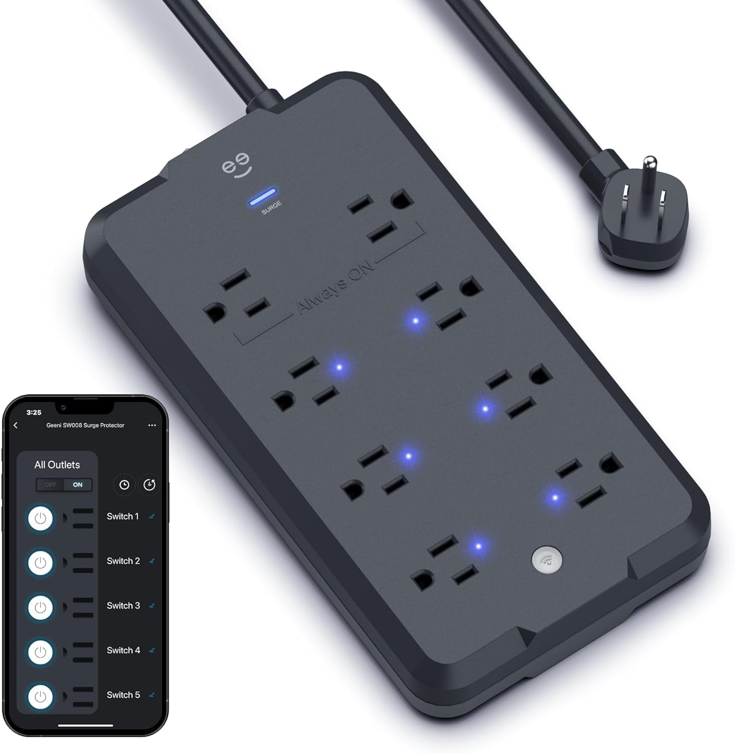 Geeni Surge Ultra Wi-Fi Plug Strip Control Power Surge Protector with 8 ...