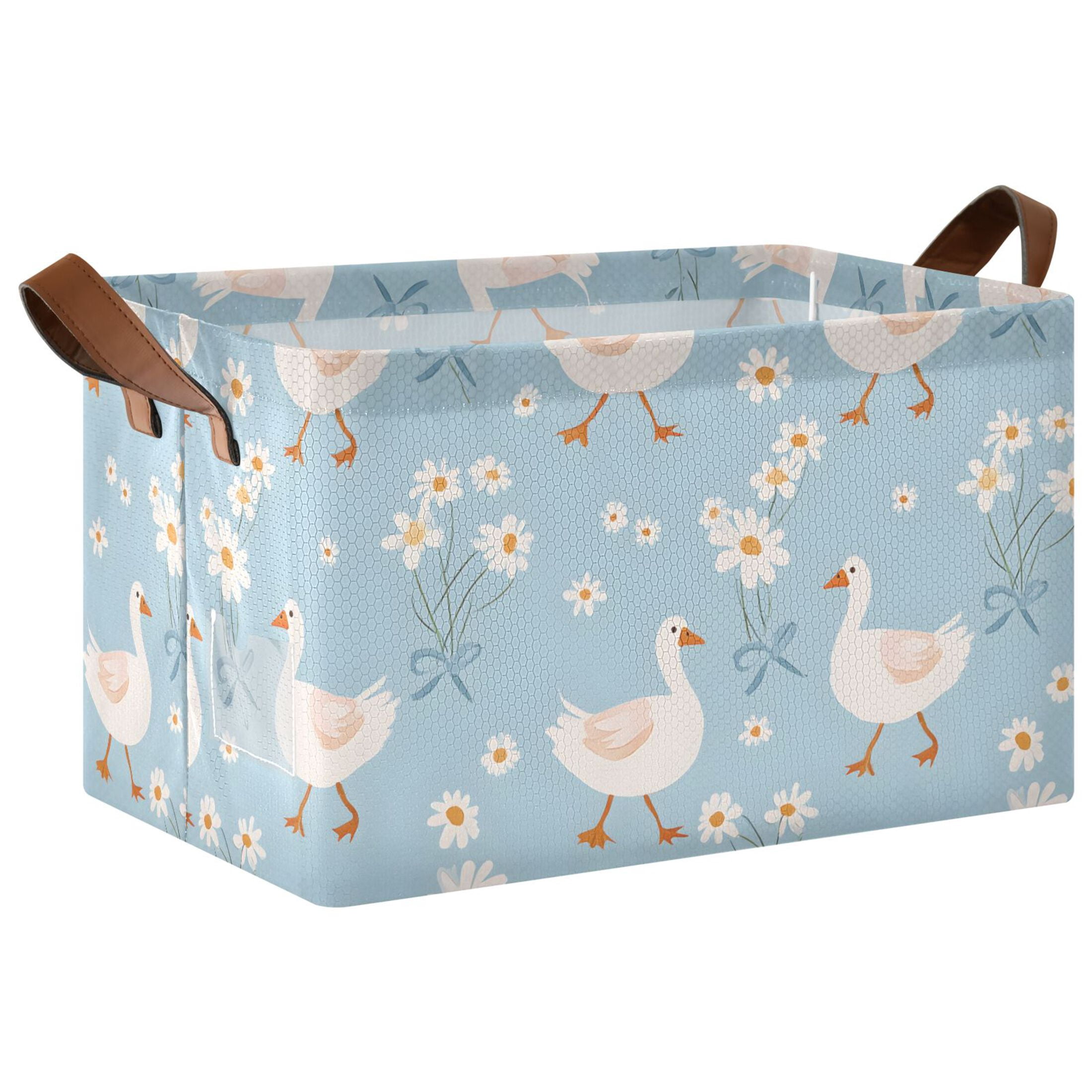 Geese Daisy Pattern Collapsible Storage Bin Open Home Shelf Basket ...