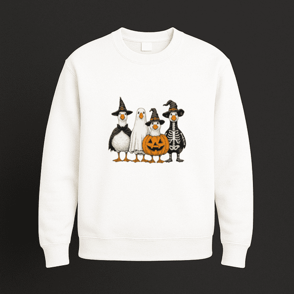 Geese In Ghost Costume With Pumpkins Halloween Graphic Unisex ...