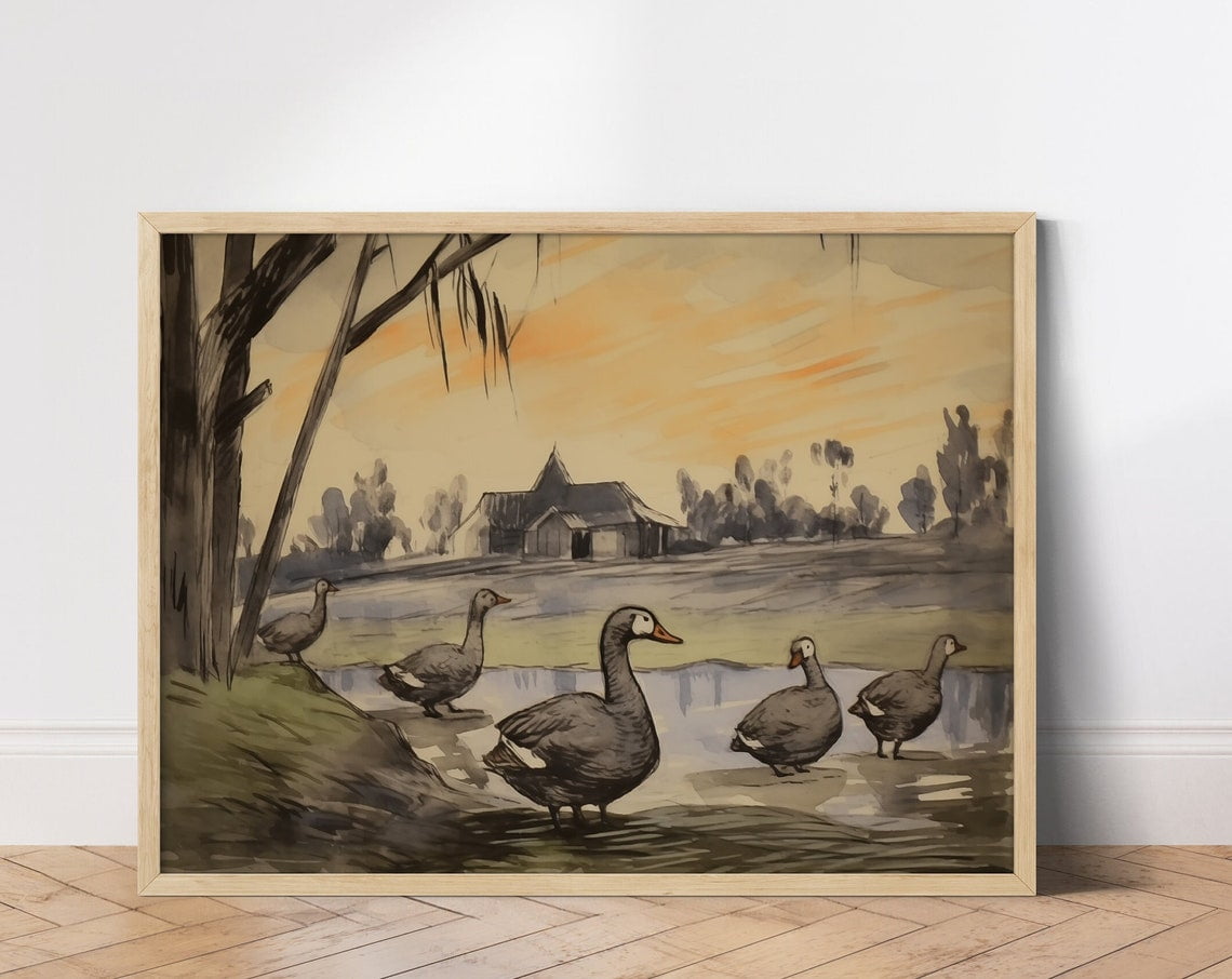 Geese Poster, Geese Wall Decor, Bird Watercolor Print, Antique Duck ...