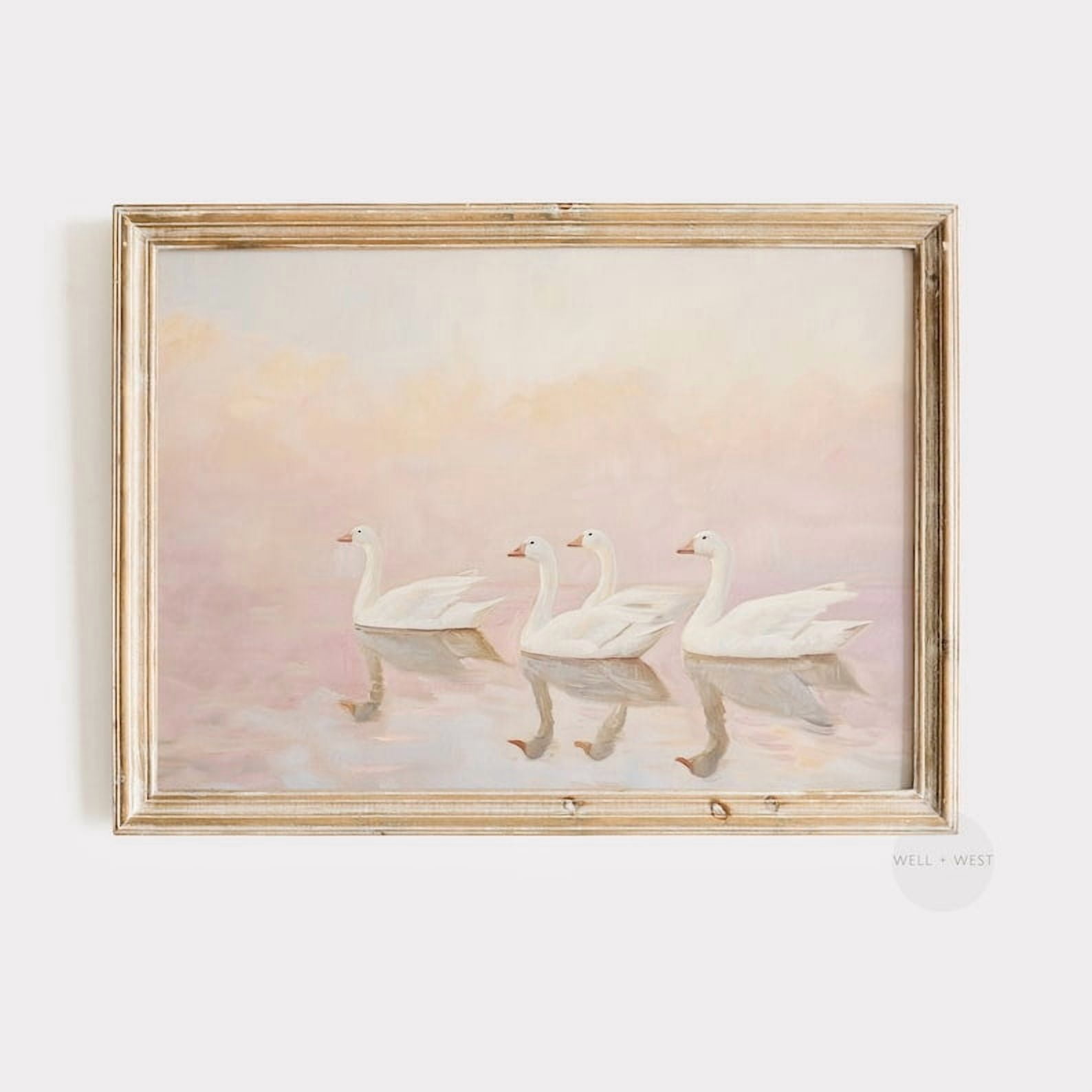 Geese Print | Vintage Style Goose Sunset Landscape Oil Painting ...