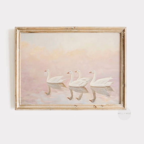 Geese Print | Vintage Style Goose Sunset Landscape Oil Painting ...