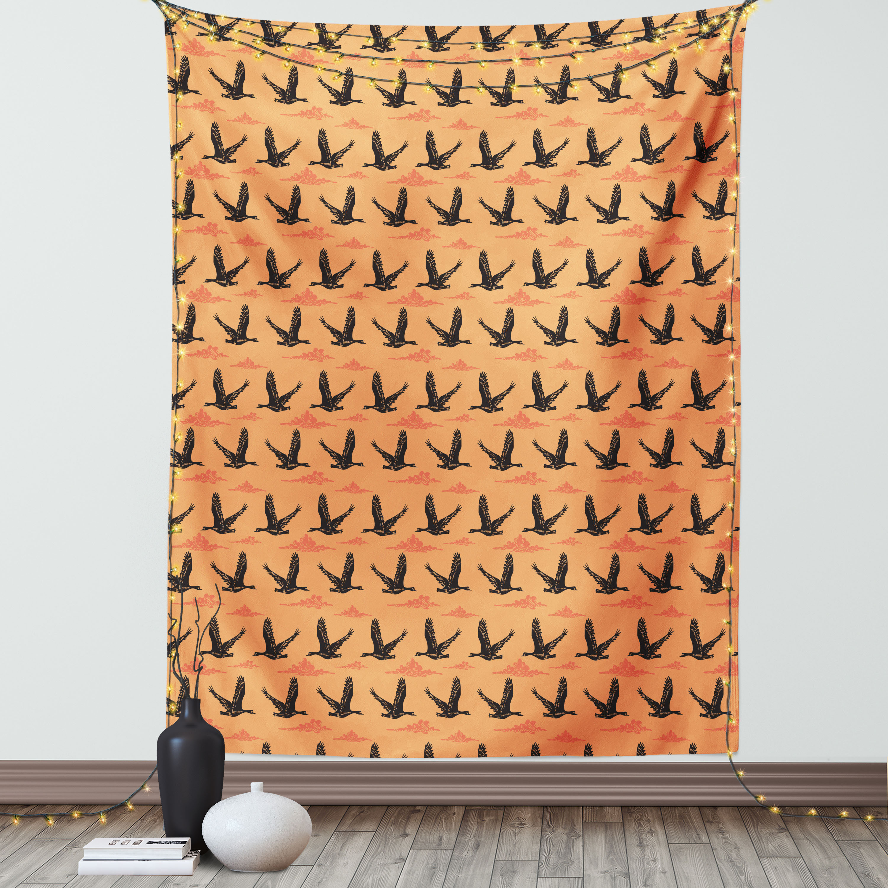 Geese Tapestry, Continuous Flock of Flying Bird Silhouettes and Clouds ...