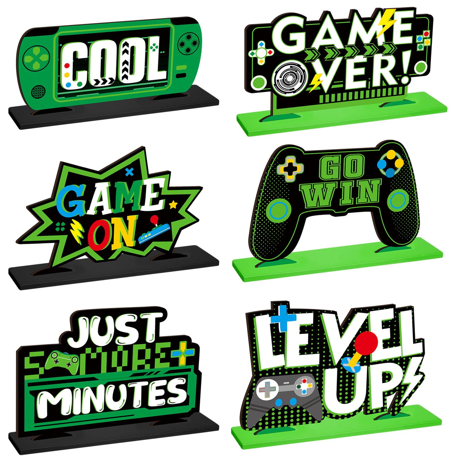 Geetery 6 Pcs Video Game Party Centerpieces Wood Level up Birthday ...