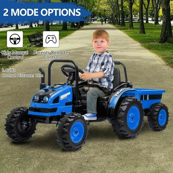 Geetinfly 12V Electric Ride on Tractor with RC Dump Trailer,35w Dual ...