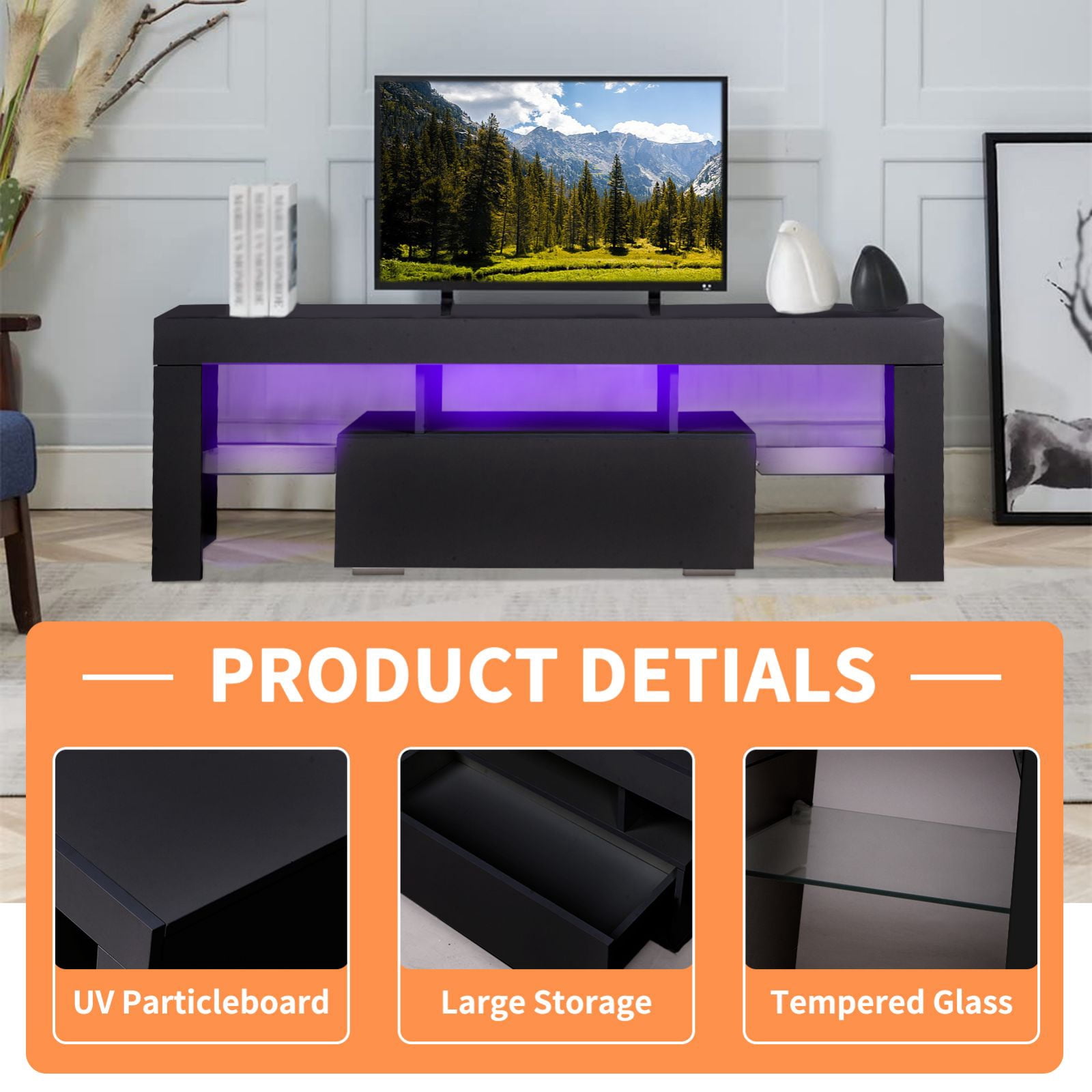 Geetinfly Entertainment Center TV Console Modern TV Stand For Maximum ...