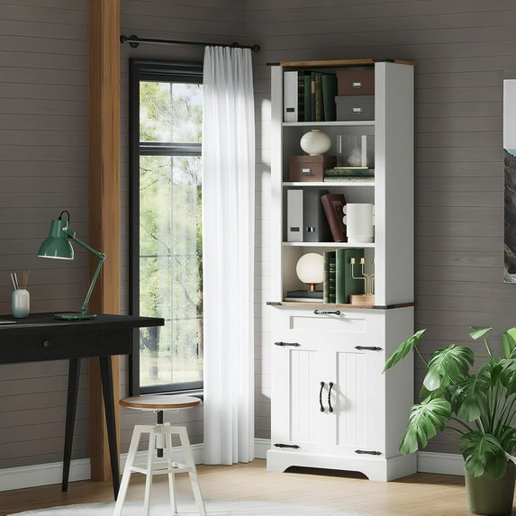 Geetinfly Farmhouse Bookcase,72 inch Tall Floor Standing Bookshelves ...