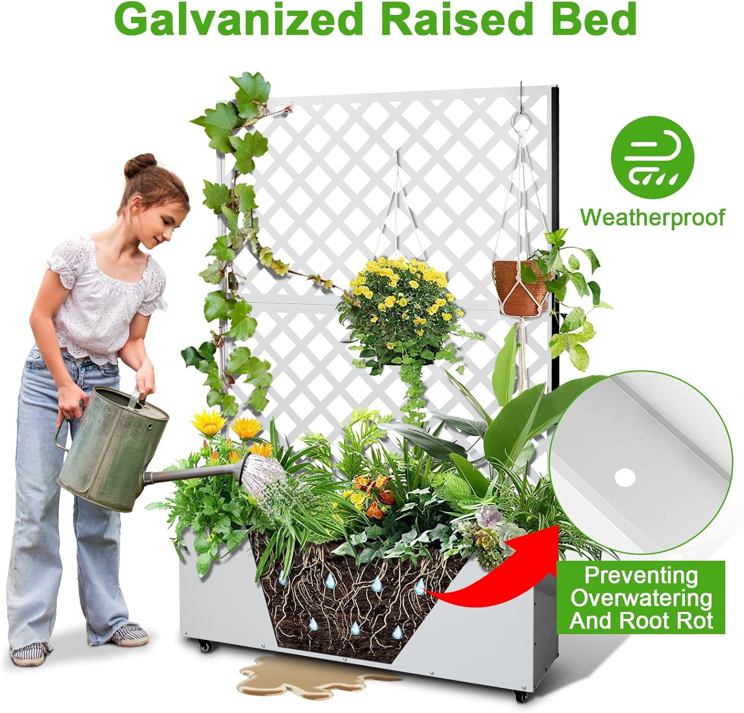 Geetinfly Metal Planter Boxes with Trellis Privacy Screen Outdoor ...