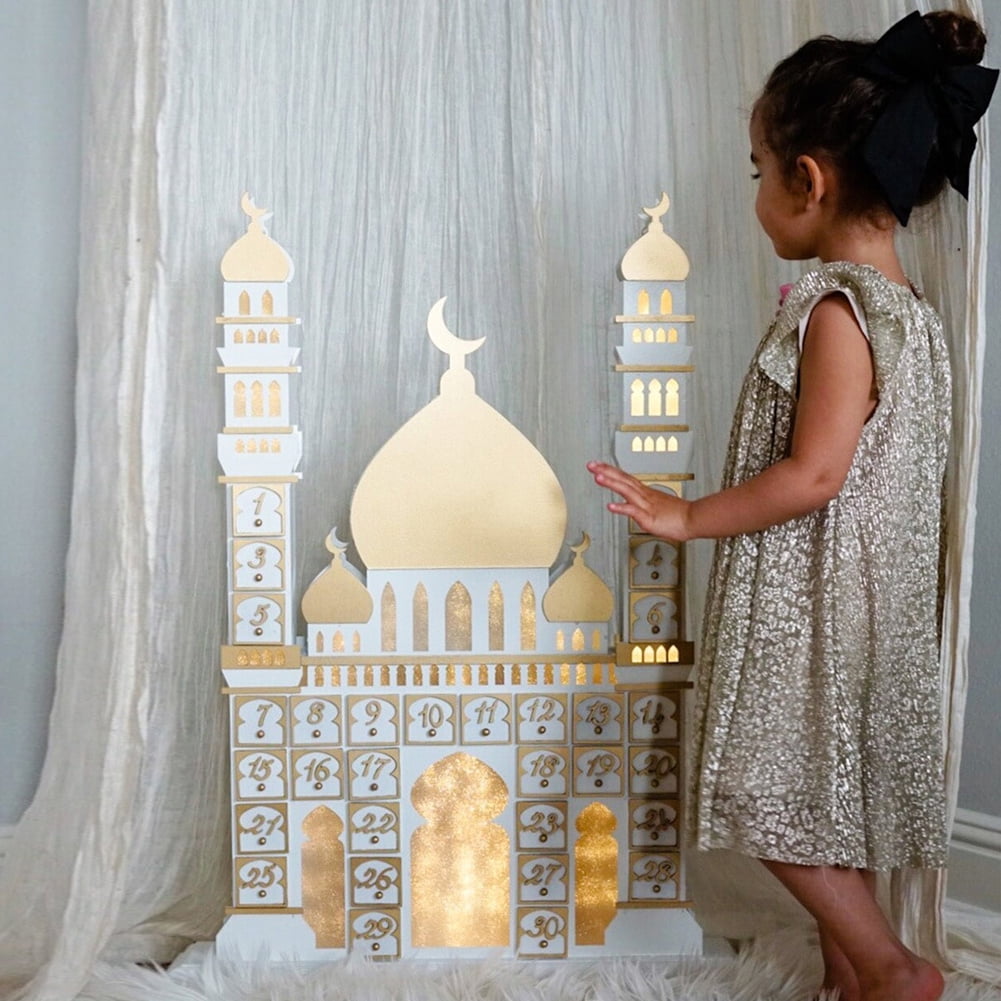 Geetinfly Ramadan Countdown Calendar With Drawer Box Wooden Castle LED ...