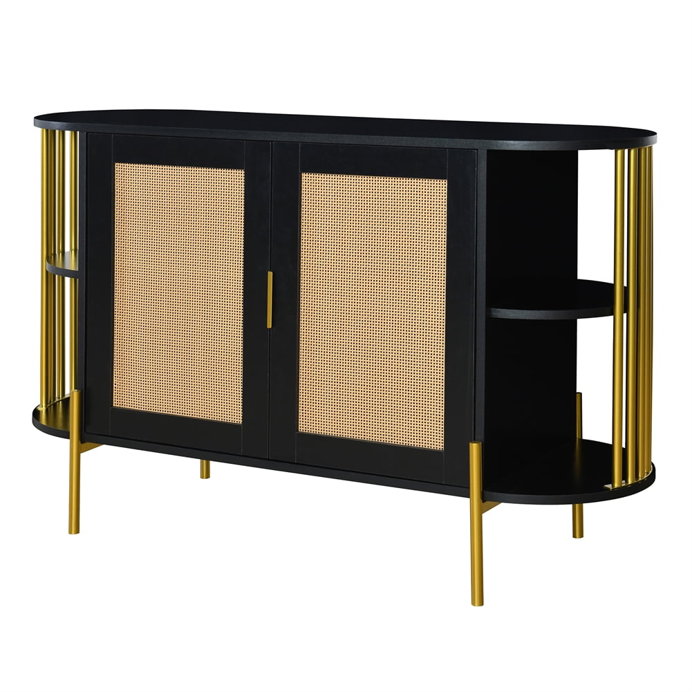 Geetinfly Rattan Storage Cabinet, Oval Sideboard Buffet Cabinet With 2 ...