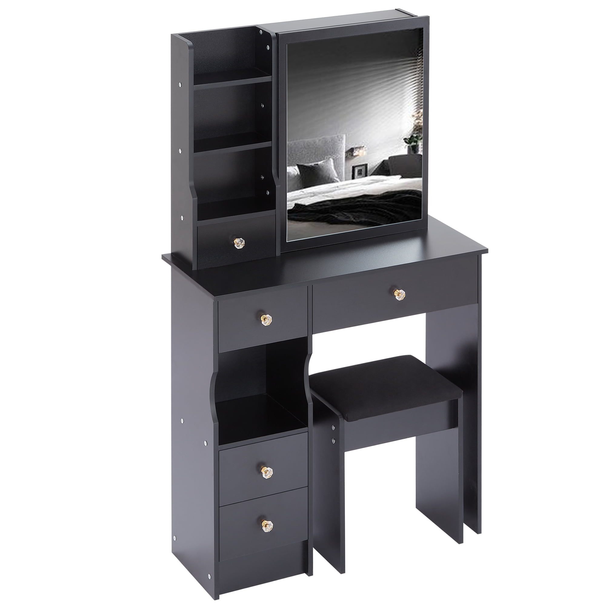 Geetinfly Small Size Left Drawer Desktop Vanity Table With Cushioned ...