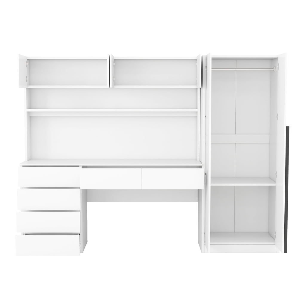 Geetinfly Storage Desk With 2 Door Wooden Wardrobe, Computer Desk With ...