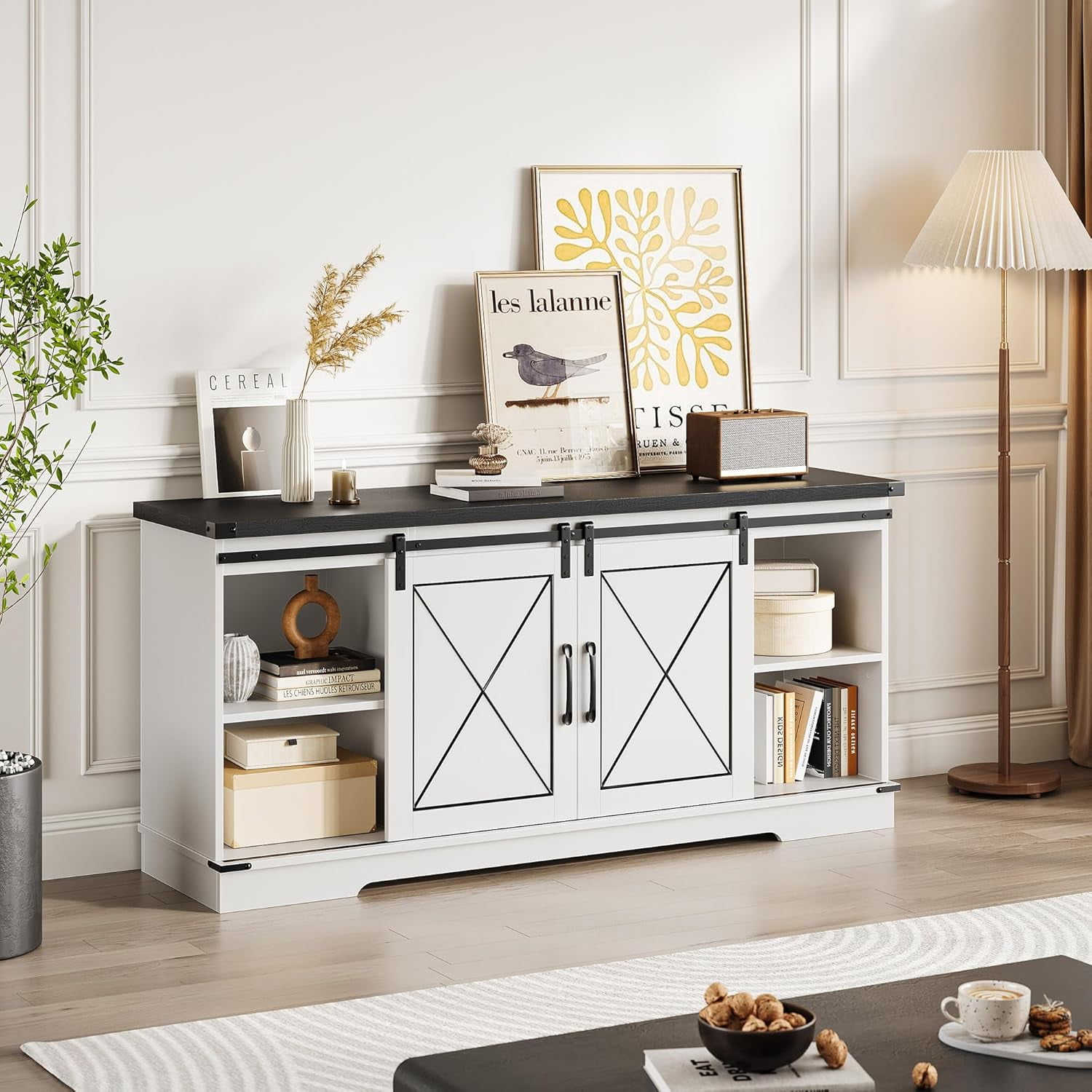 Geetinfly TV Media Console Table,Farmhouse TV Stand and Entertainment ...