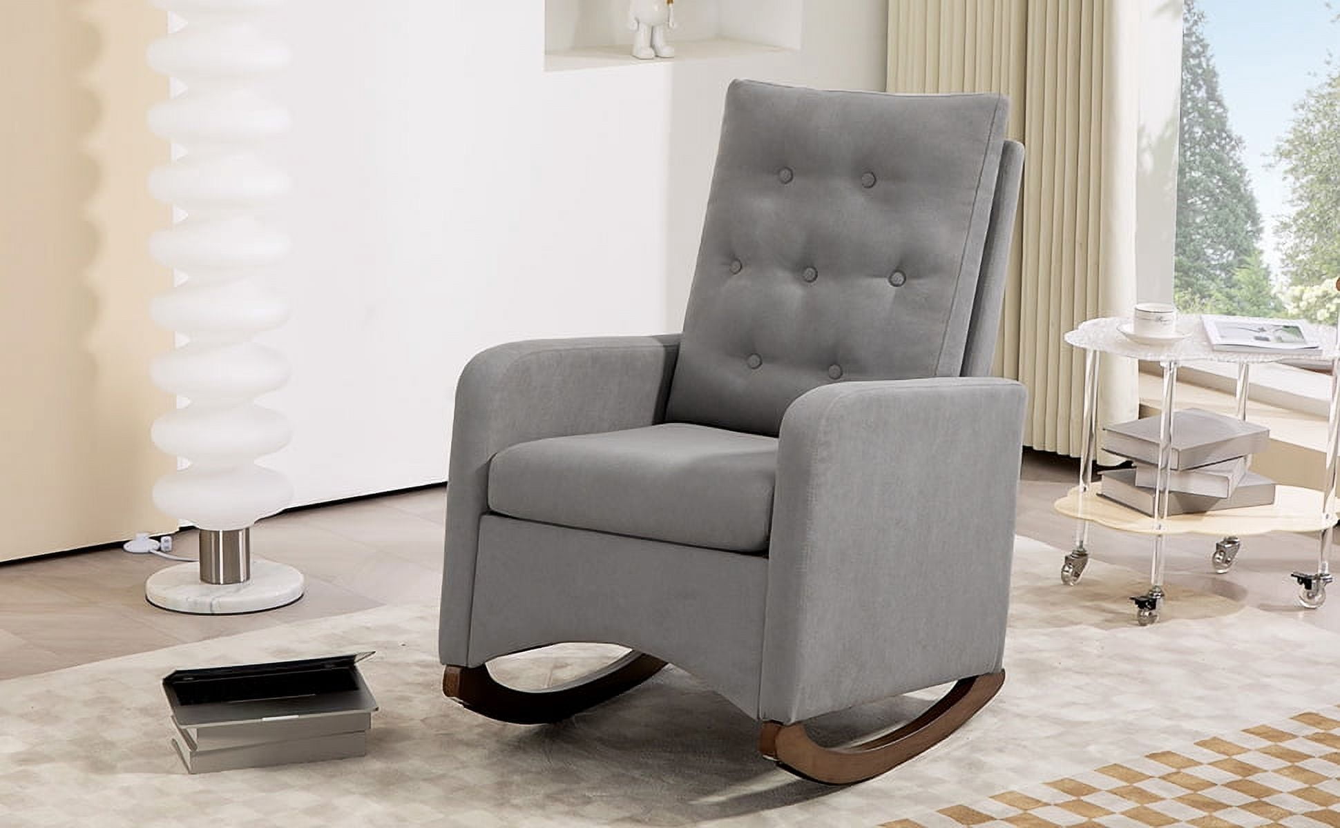 Geetinfly Upholstered Rocking Chair Chair,Side Pocket and Rubber Wood ...
