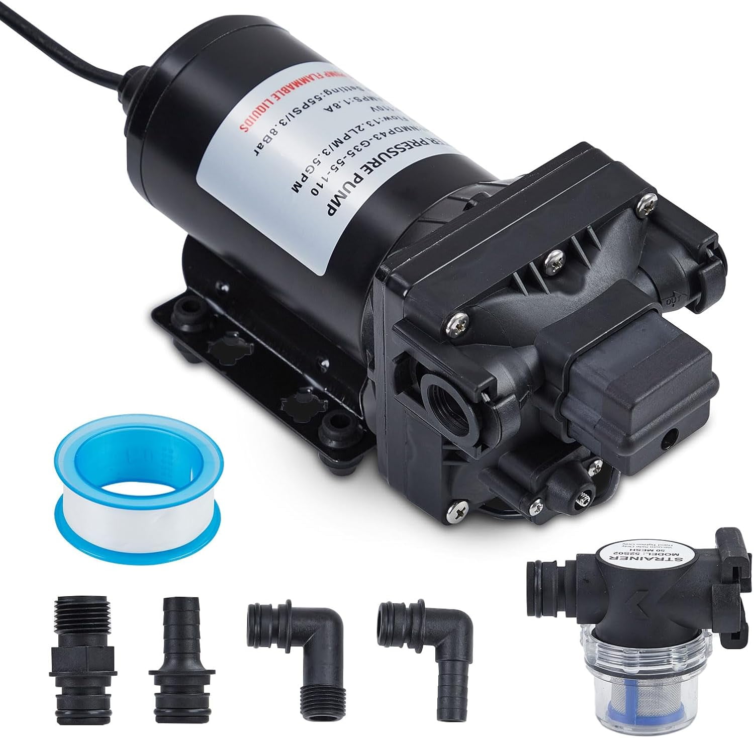 Geetinfly Water Diaphragm Pump, Rv Pump, Fresh Water Pump 115V, 5 Gpm ...