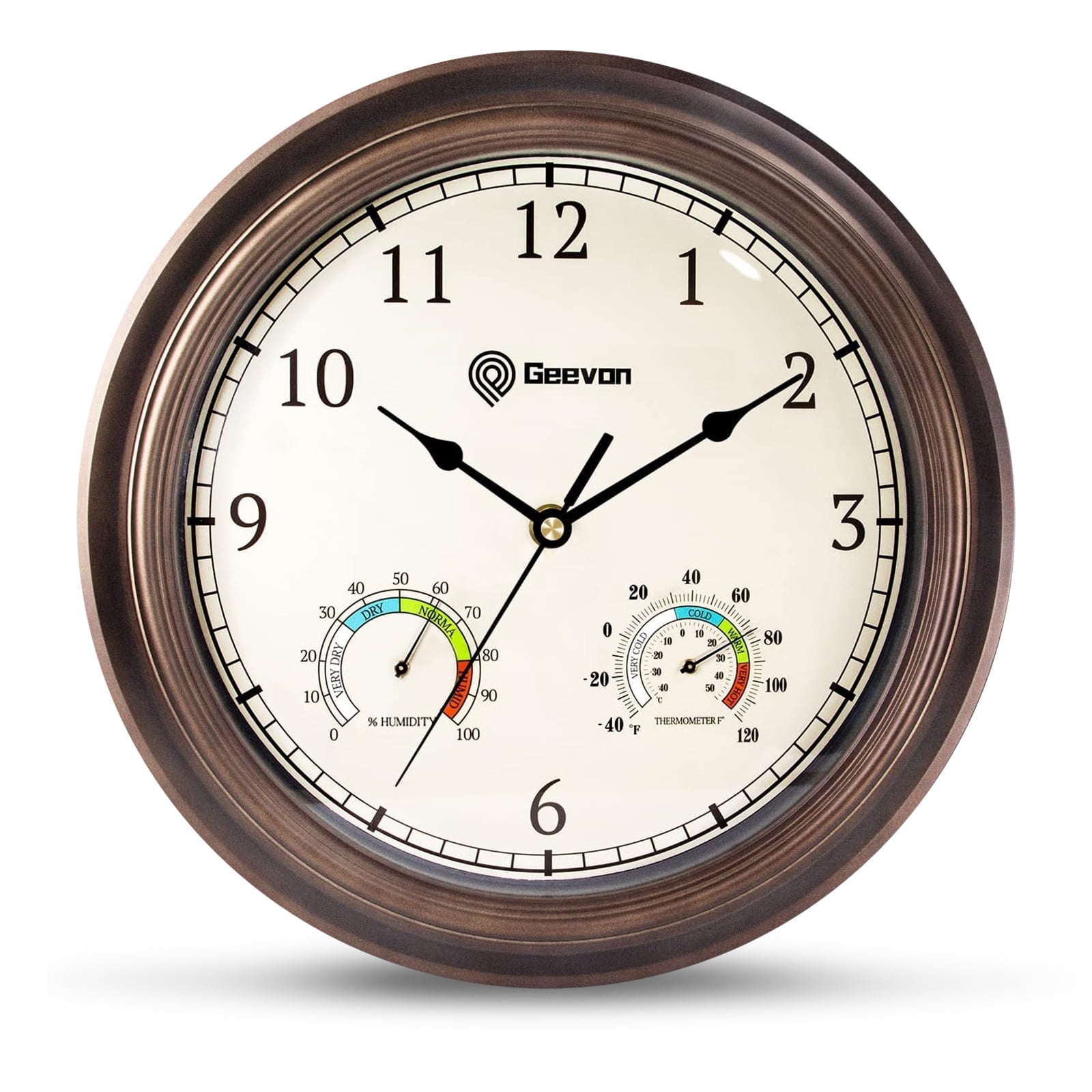 Geevon 14" Vintage Wall Clock Non Ticking with Hygrometer and ...