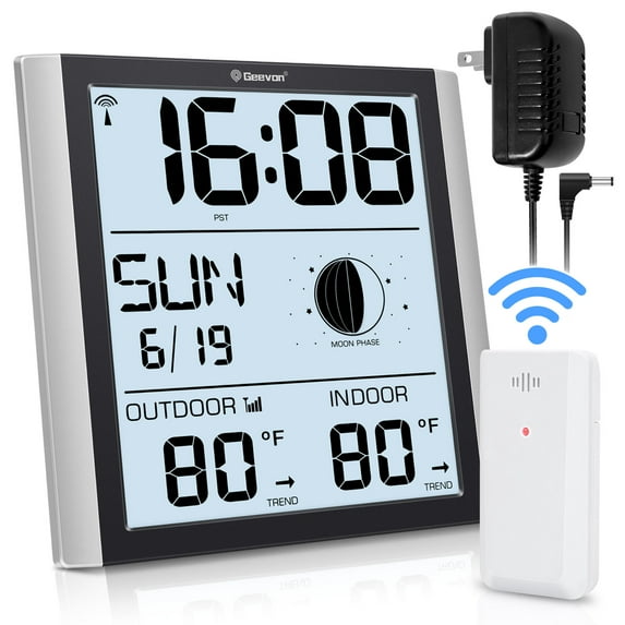 Geevon Digital Atomic Wall Clock with Moon Phase and Backlight, Silent ...