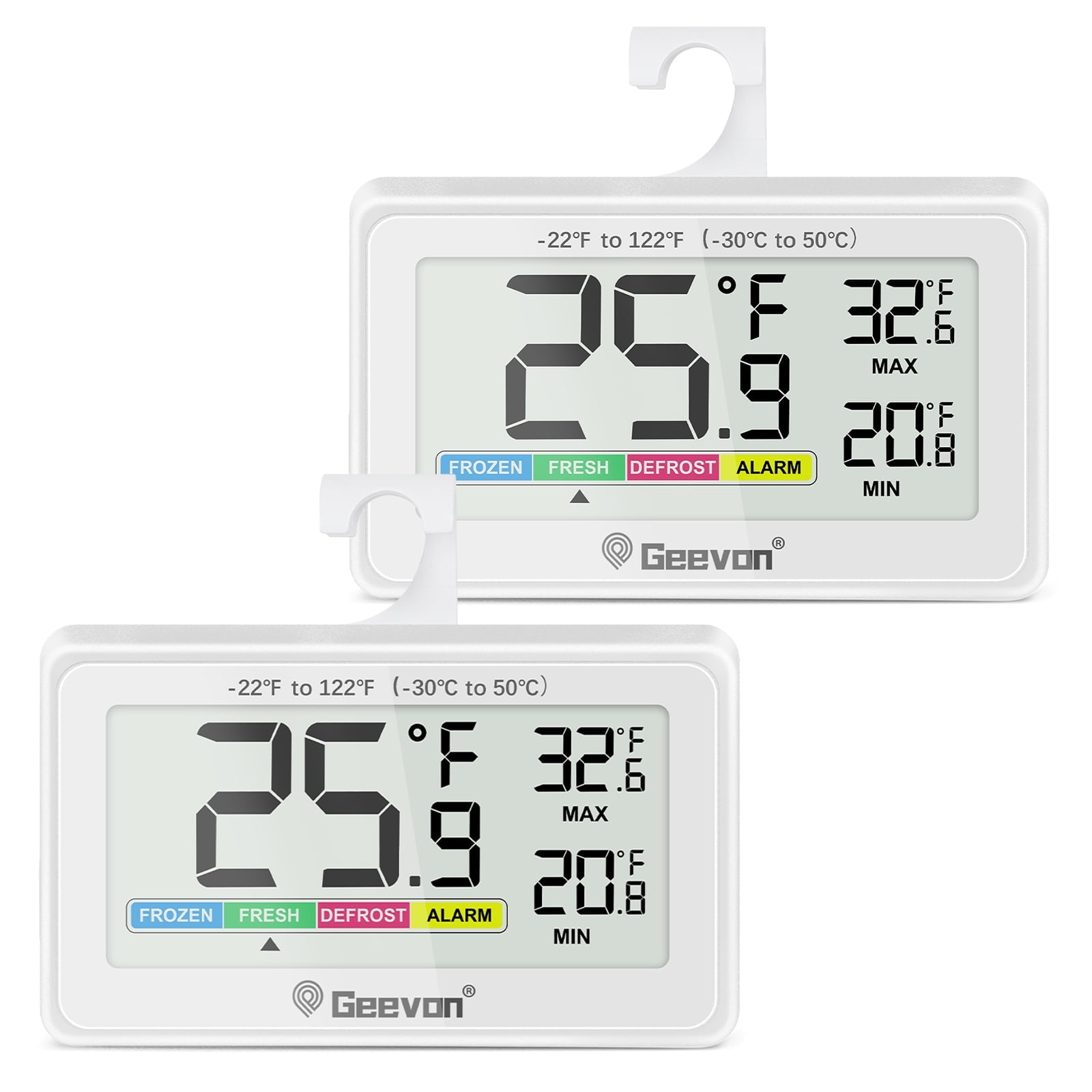 Geevon Digital Refrigerator Thermometers 2 Pack, IP65 Waterproof Fridge ...
