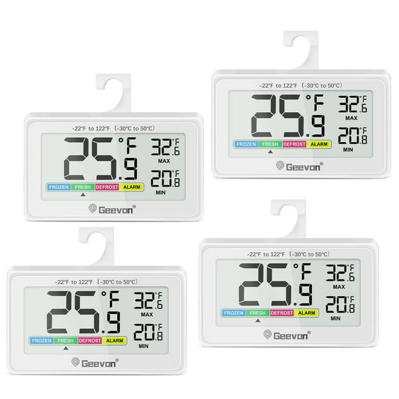 Geevon Digital Refrigerator Thermometers 4 Pack, IP65 Waterproof Fridge ...