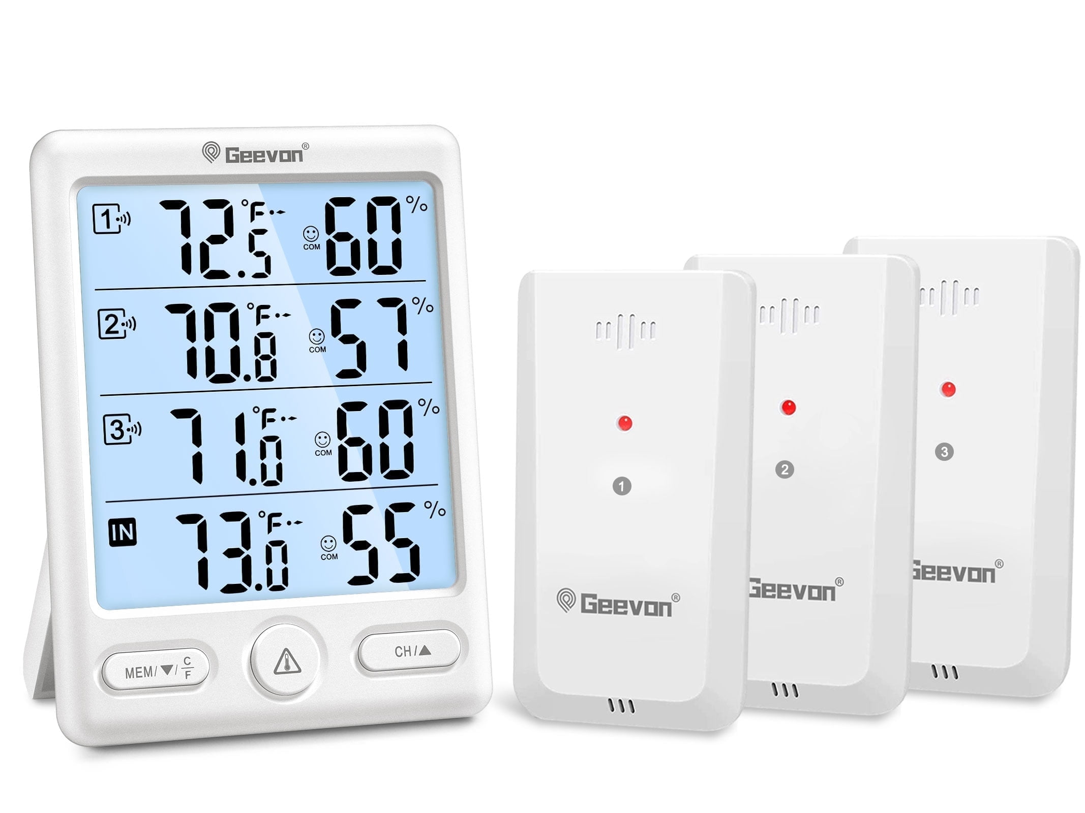 Geevon Indoor Outdoor Thermometer Wireless, 5-Inch Display with 3 ...