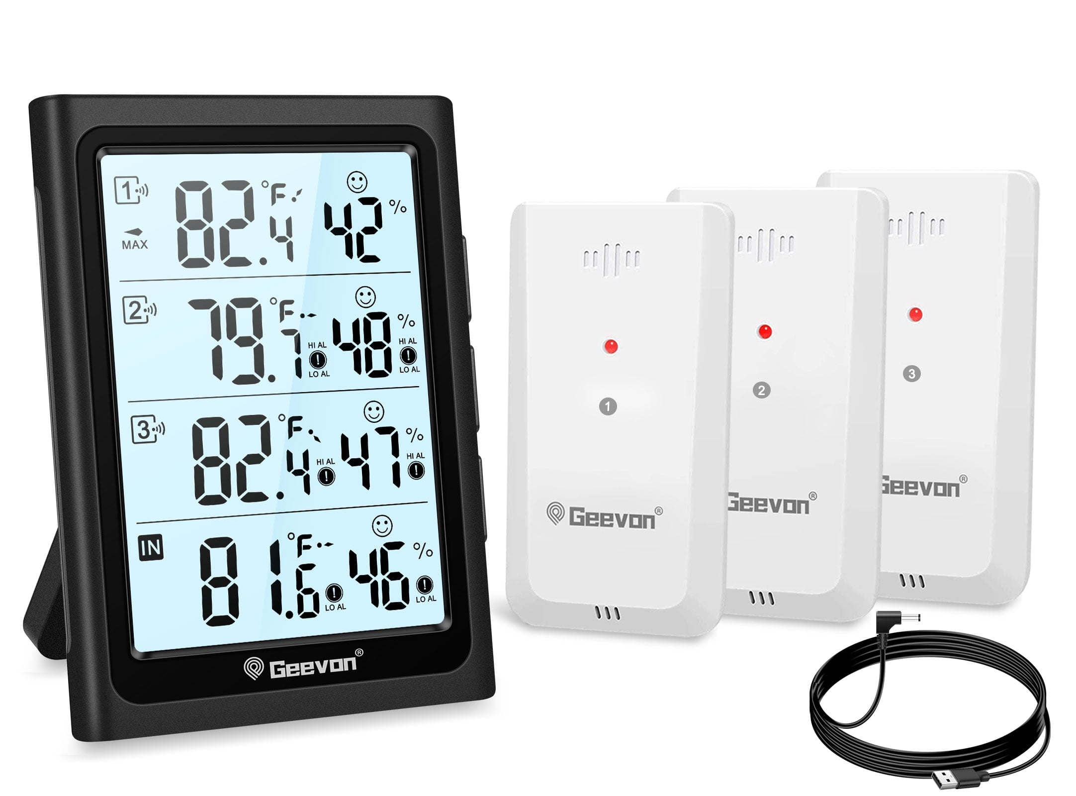 Geevon Indoor Outdoor Thermometer Digital Wireless with 3 Outdoor ...