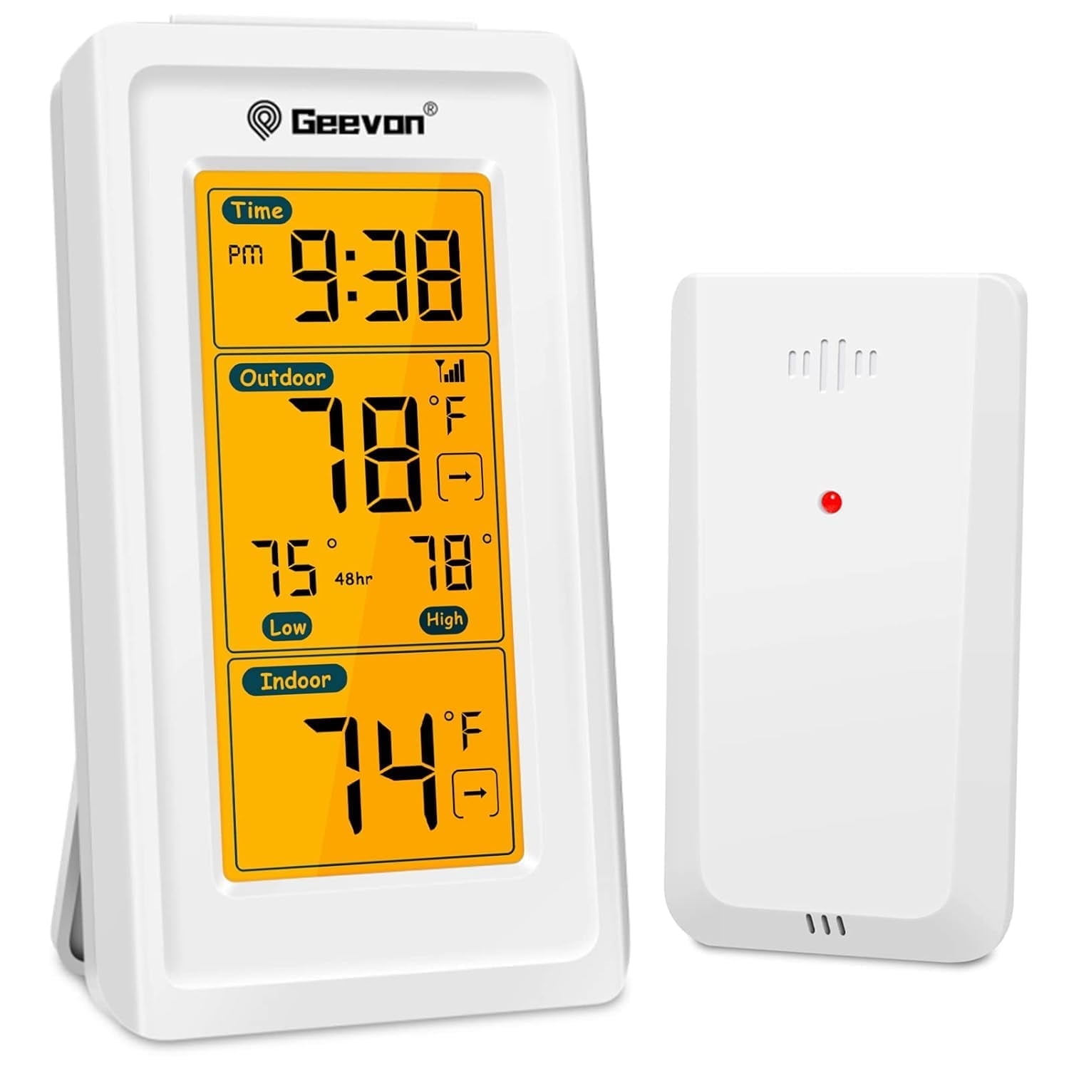 Geevon Indoor Outdoor Thermometer Wireless, Gauge with Time, High and ...