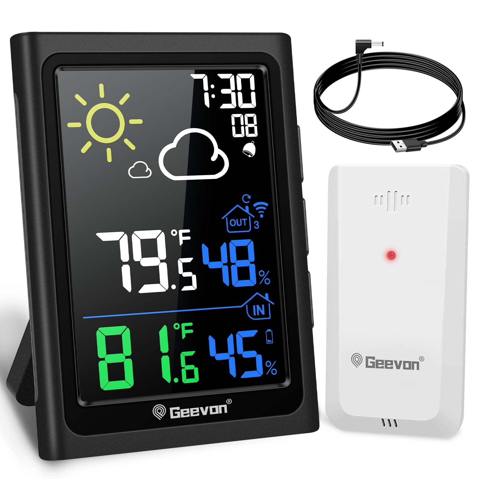 Geevon Indoor Outdoor Thermometer Wireless Weather Station with Color ...