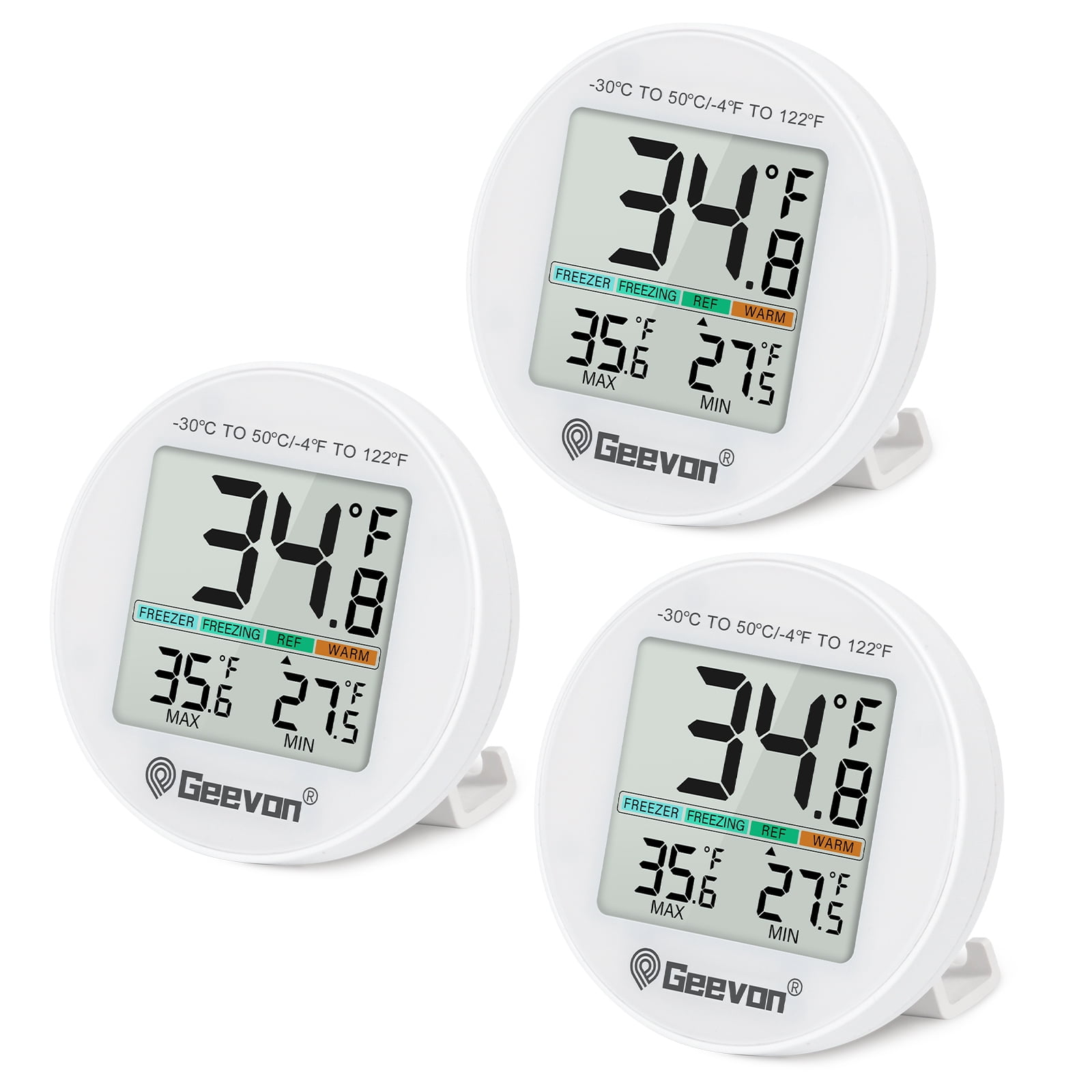 Geevon Small Digital Refrigerator Thermometer 3 Pack, IP65 Waterproof ...