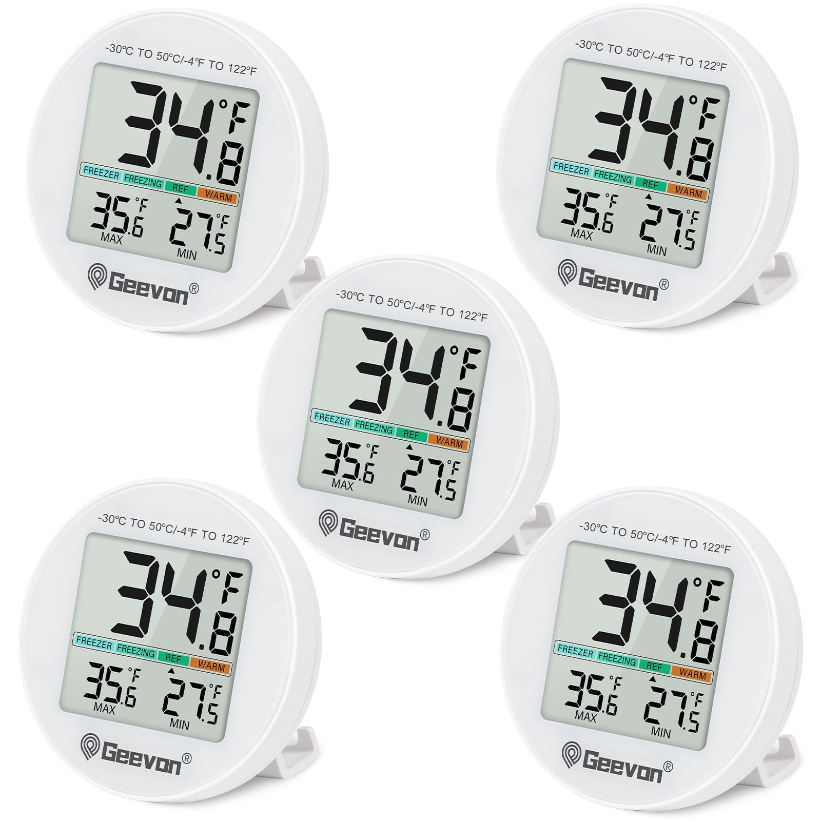 Geevon Small Digital Refrigerator Thermometer 5 Pack, IP65 Waterproof ...